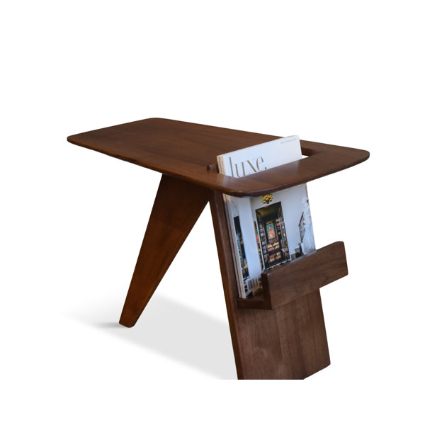 Ivy Bronx Harper Solid Walnut Side Table with Magazine Rack | Wayfair
