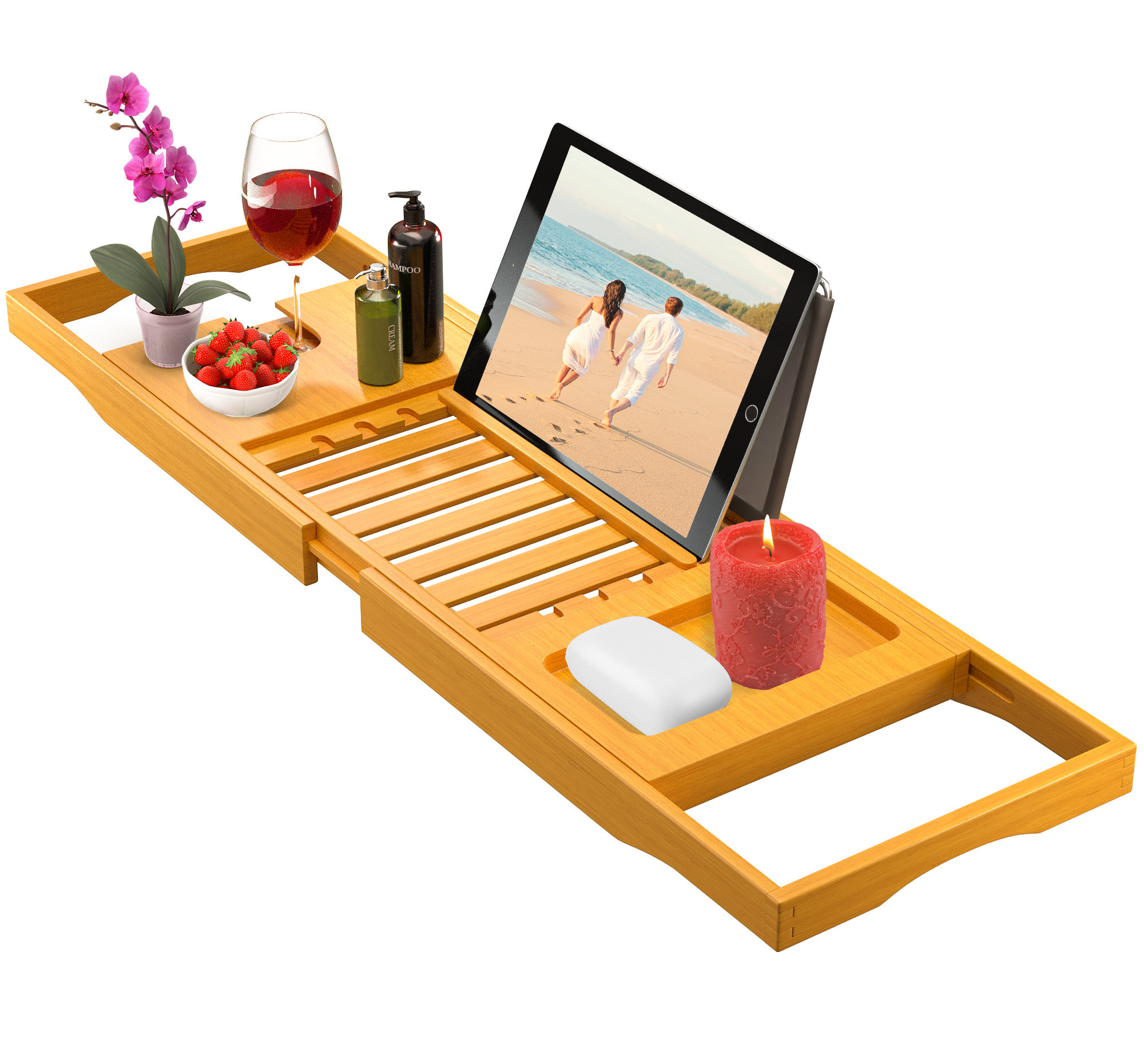 Bambusi Bathtub Tray for Tub - Adjustable Bamboo Bath Tray for Tub ...