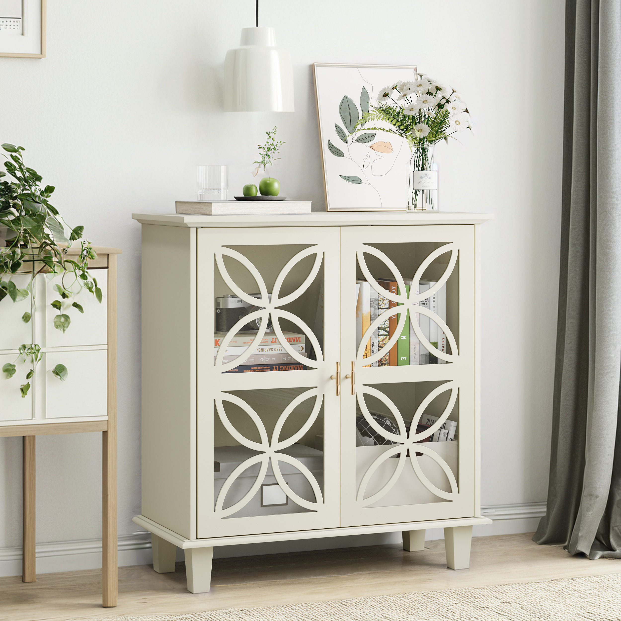 Lark Manor™ Freestanding Cream Storage Cabinet With Adjustable Shelves ...