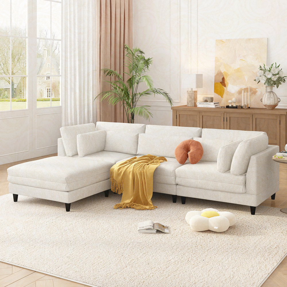 Hokku Designs Modern Modular Sectional Sofa with Movable Ottoman, 110 ...