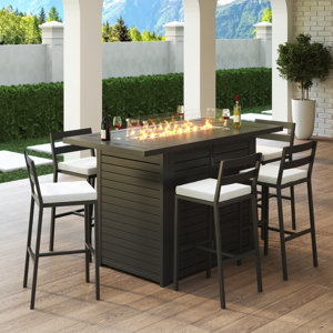 LeisureMod Chelsea Rectangular Bar Height Fire Pit Aluminum Table With ...