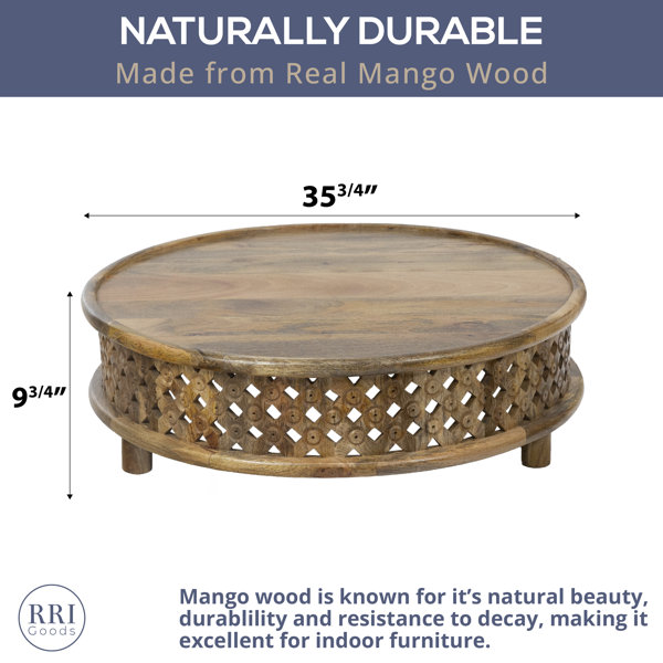 Dakota Fields Handcrafted Round Mango Wood Coffee Table with Carved ...