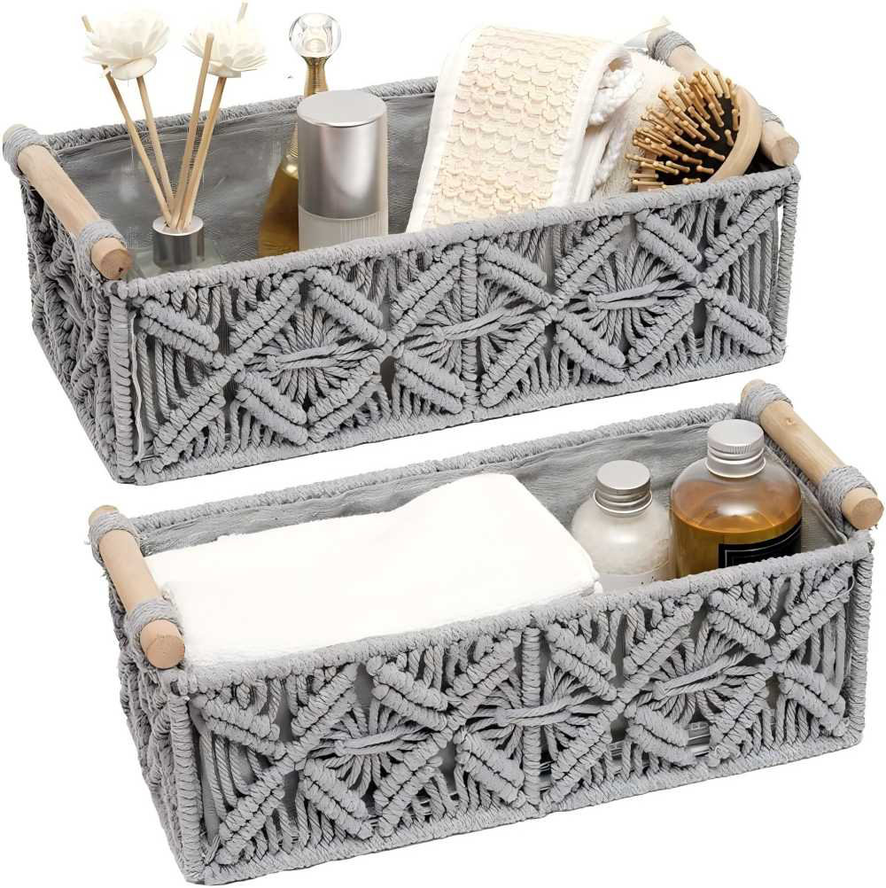 Dakota Fields Macrame Storage Baskets Boho Decor Box,Set Of 2 | Wayfair