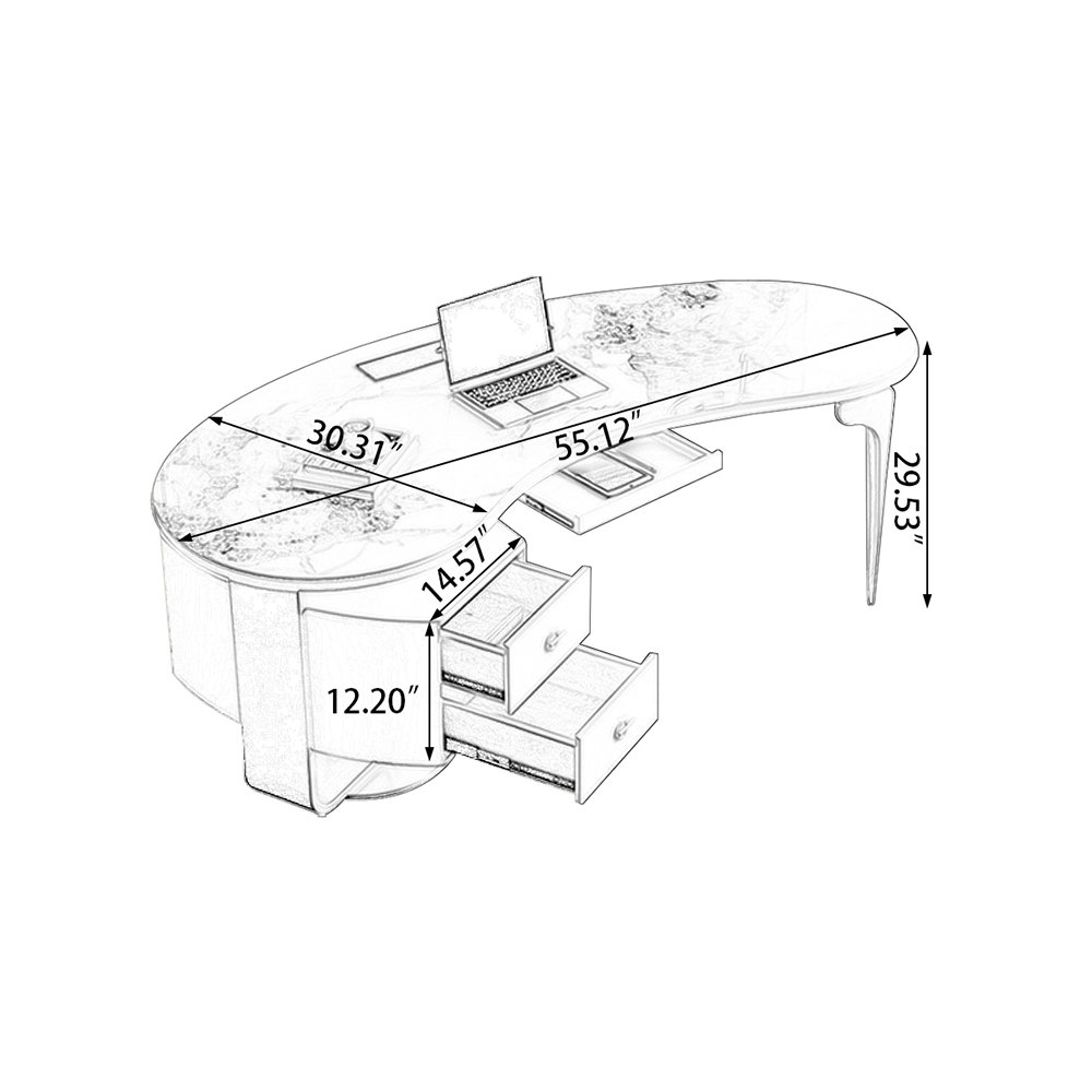 Groove Interior White Rectangular Manufactured Wood with 3 drawers desk ...