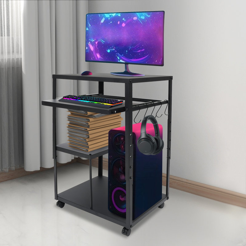 17 Stories Sternberg Height Adjustable Rolling Computer Desk With ...