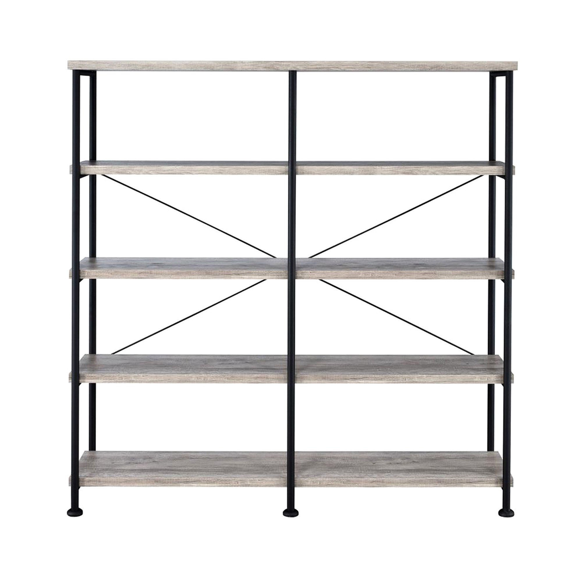 ArtisanArcade Open Bookcase With 4 Shelves In Grey Driftwood And Black ...