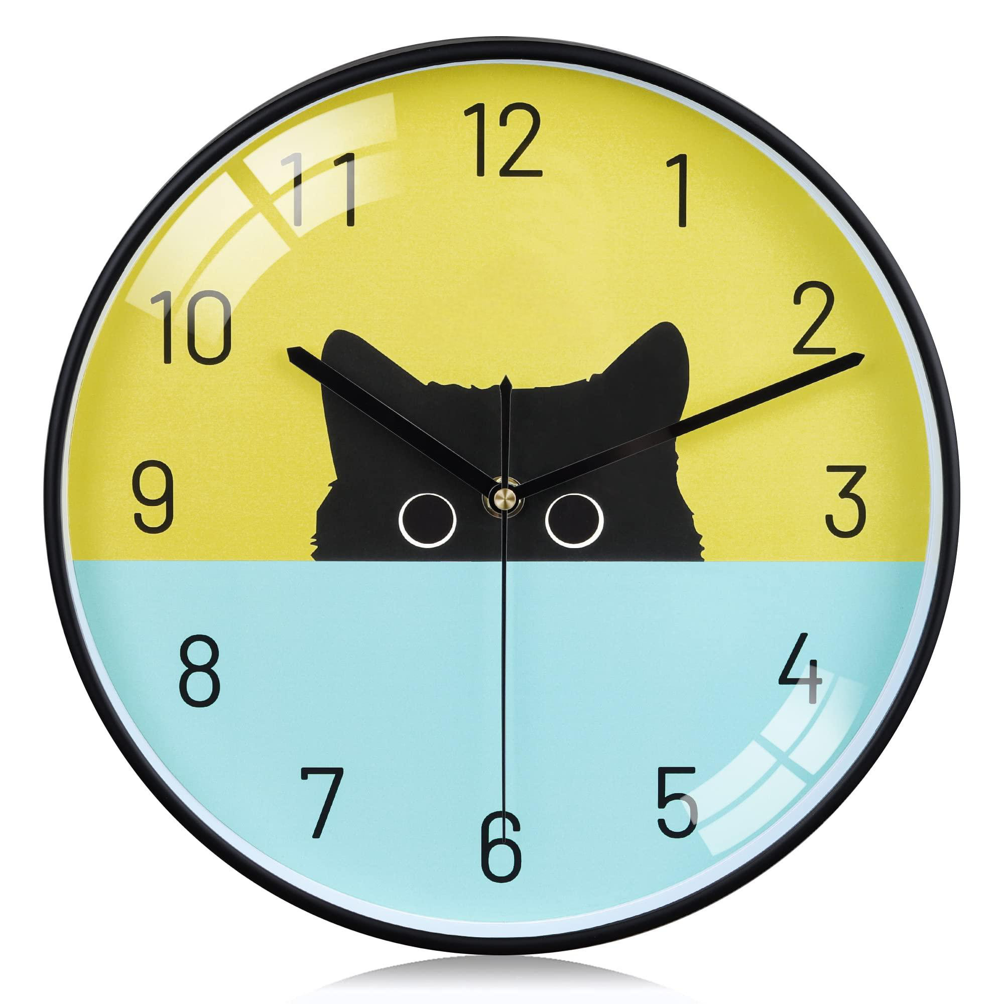 George Oliver 12 Inch Silent Black Cat Wall Clock For Living Room Decor, Analog Colorful Cute ...