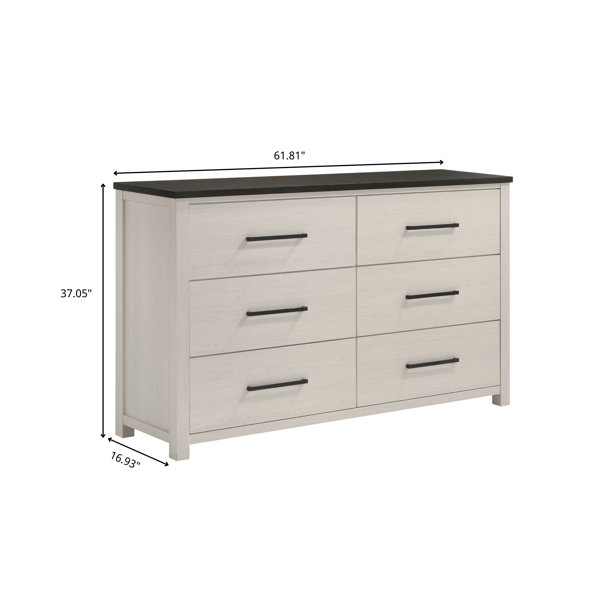 Roundhill Furniture Realynn 6-Drawer Bedroom Dresser, Off-White Finish ...
