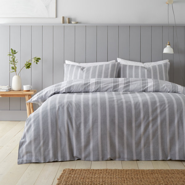 Bianca Brushed Cotton Ticking Stripe Reversible Duvet Cover Set ...