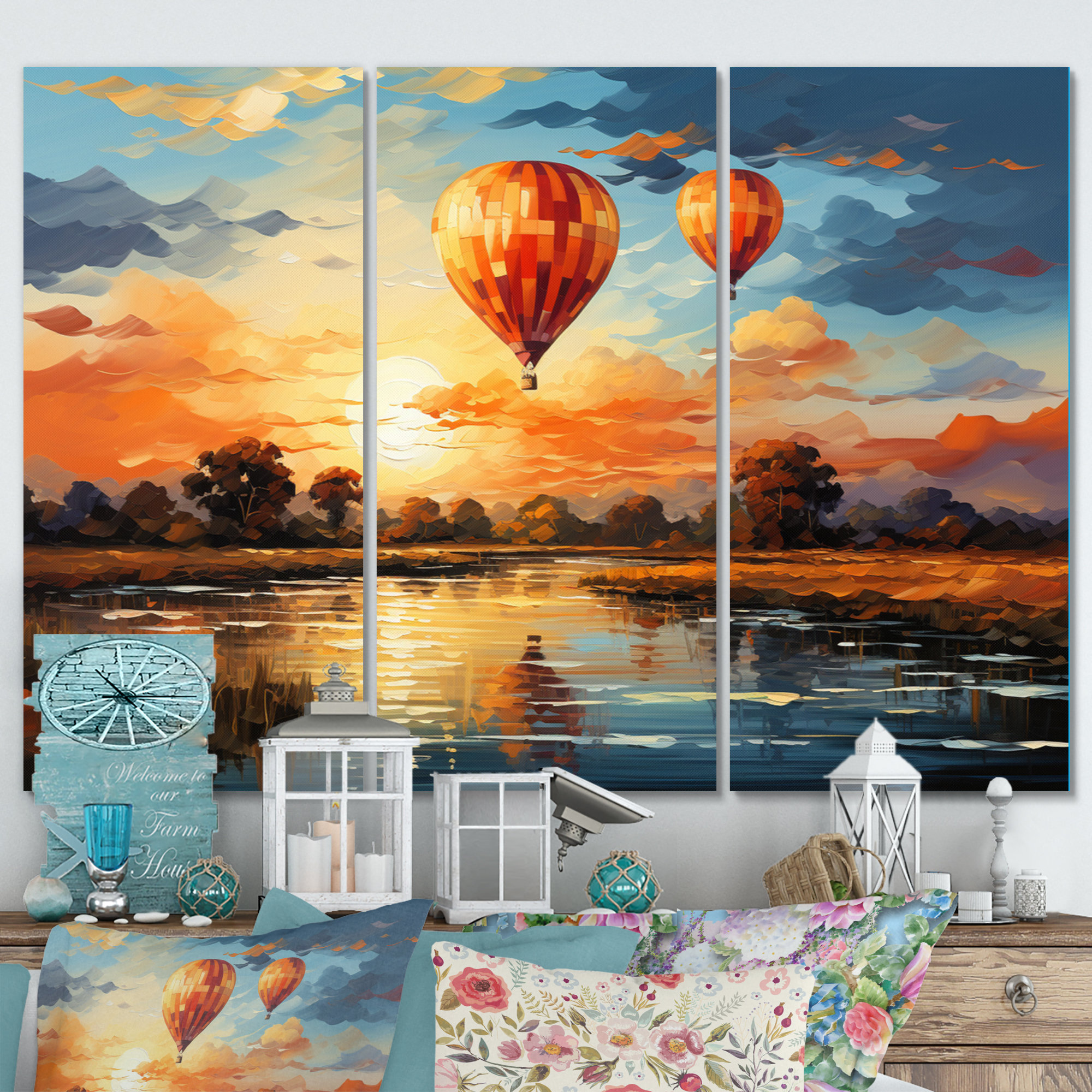 Design Art Red Hot Air Ballon III - Hot Air Balloon Metal Wall Art ...