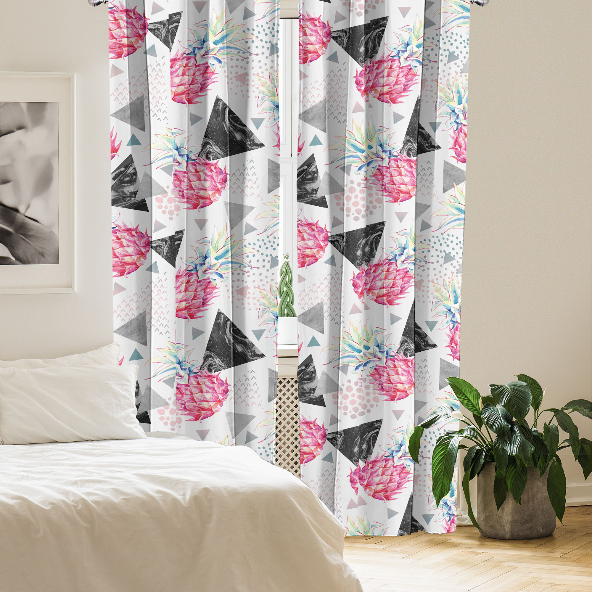 East Urban Home Tropical Curtains Triangle Pineapple Plot Pair of 28 ...