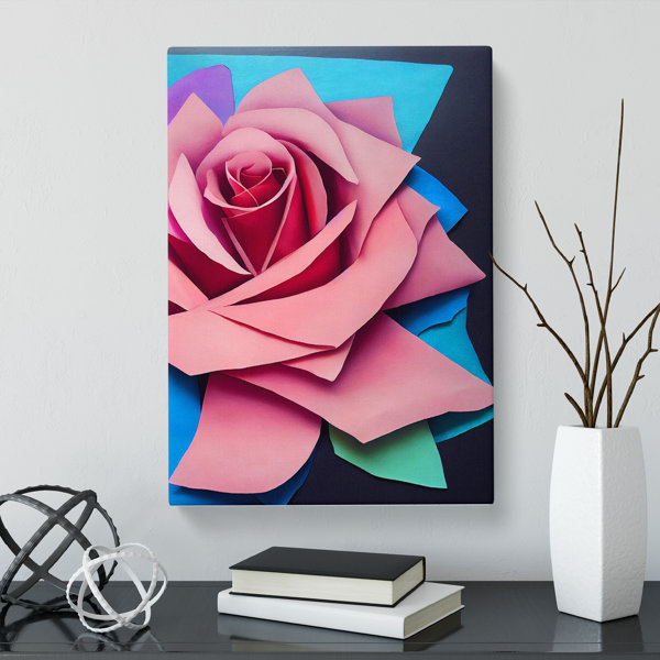 Marlow Home Co. Alleva Rose Flower Paper Mache - Wrapped Canvas Graphic ...