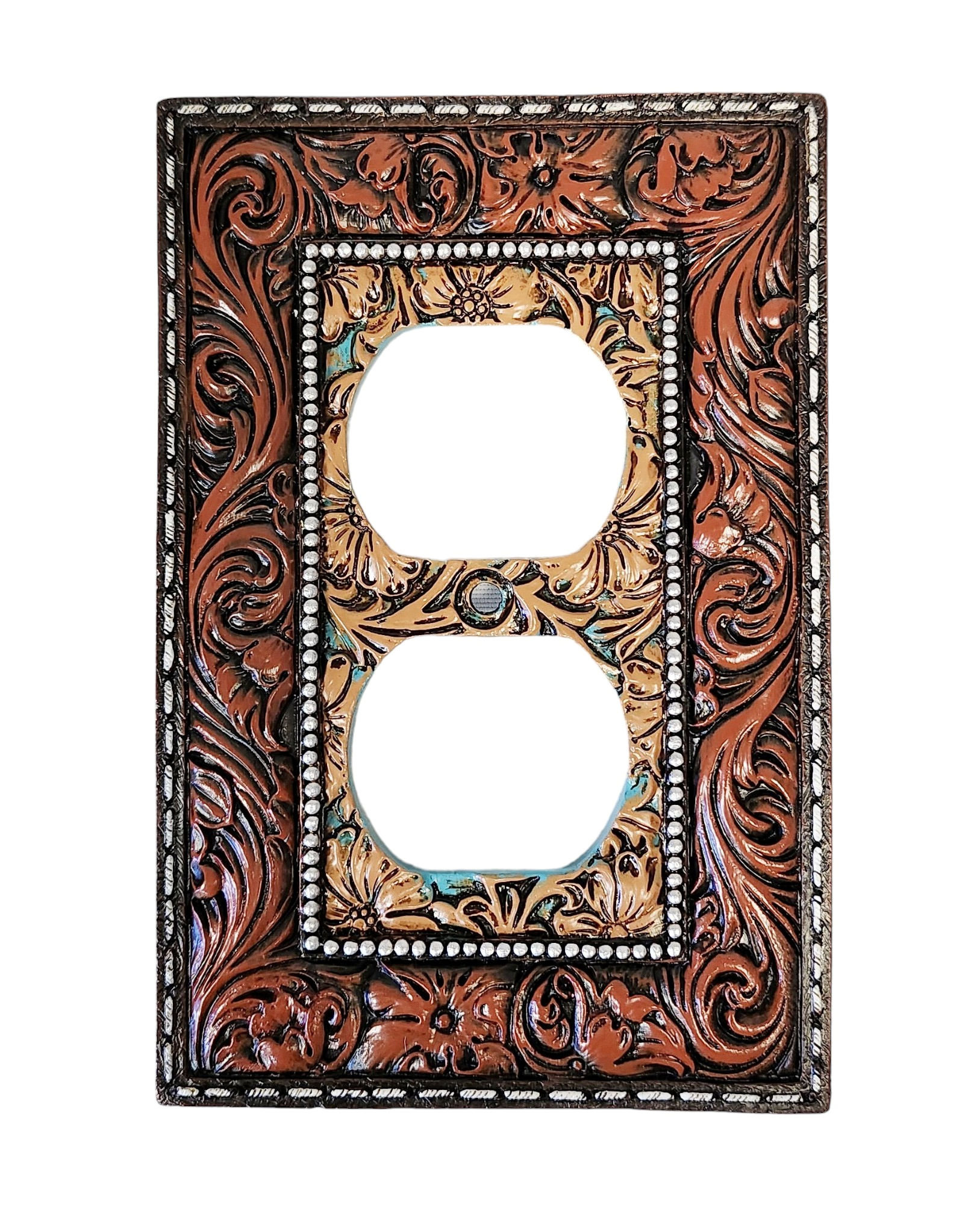 De Leon Collections Polyresin Tooled Leather Floral Accent Single ...