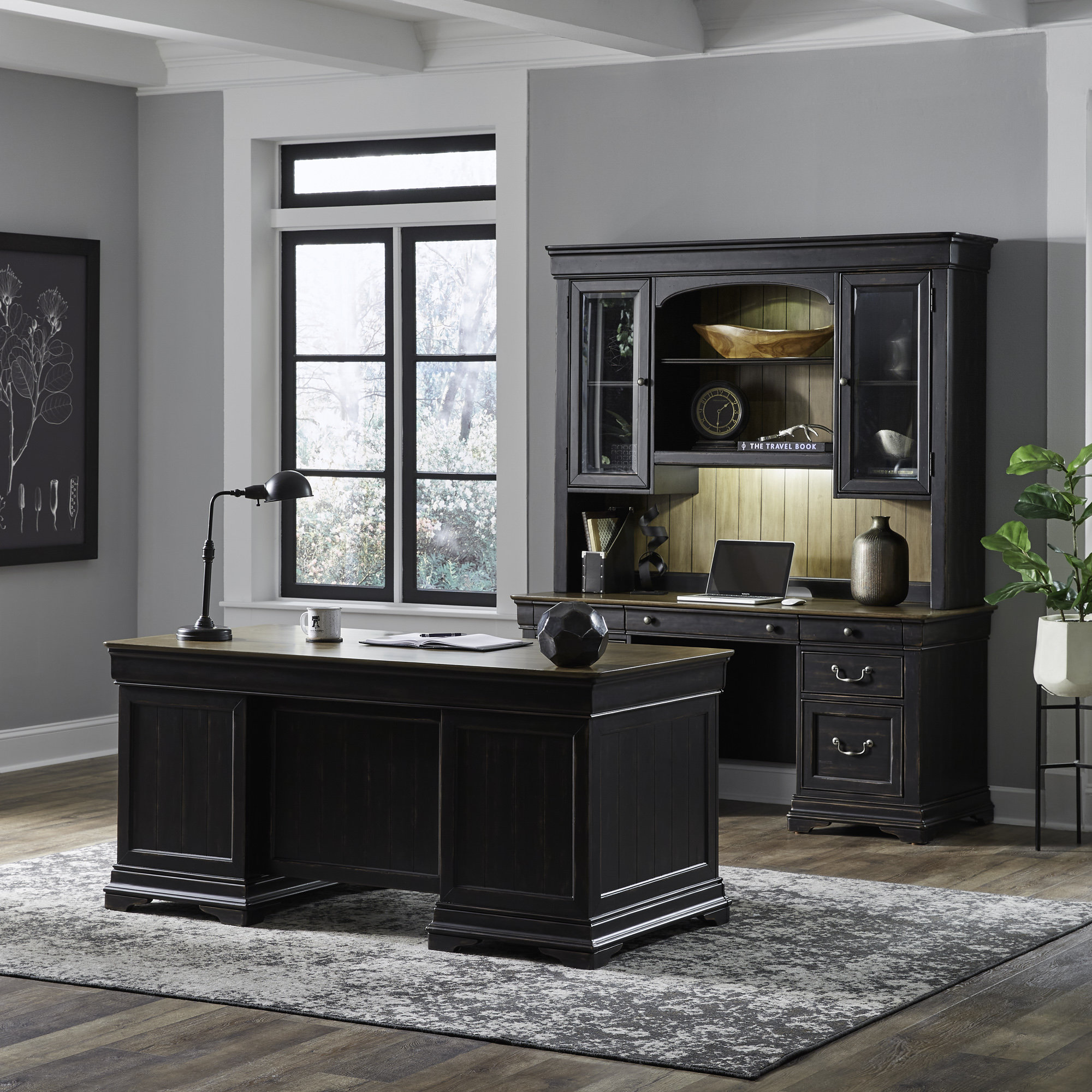 Williston Forge Juiliana Five-Piece Executive Office Desk Set w/ Hutch ...