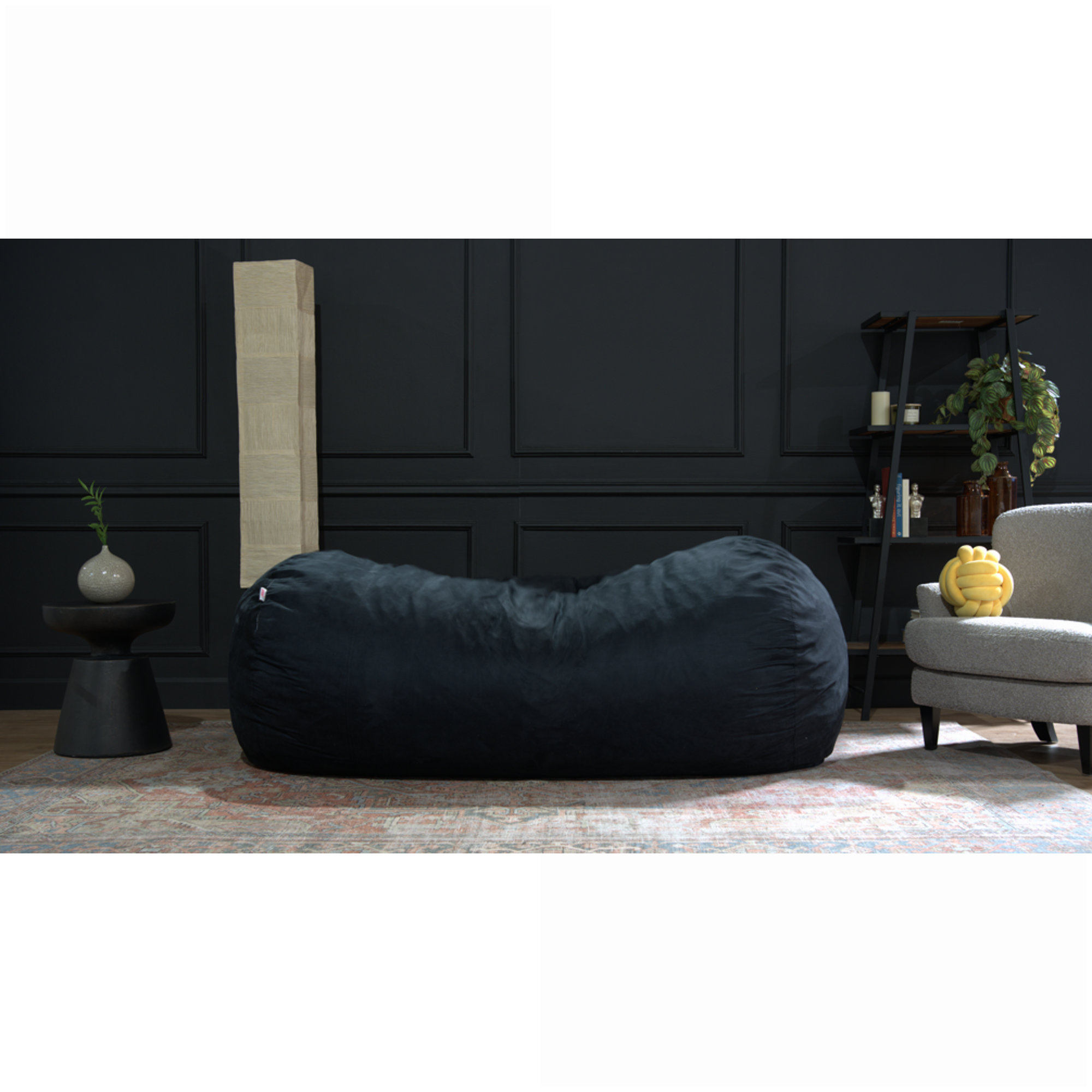 Trule Jasper 8 Foot Cylindrical Suede Bean Bag Chair | Black | Curved ...