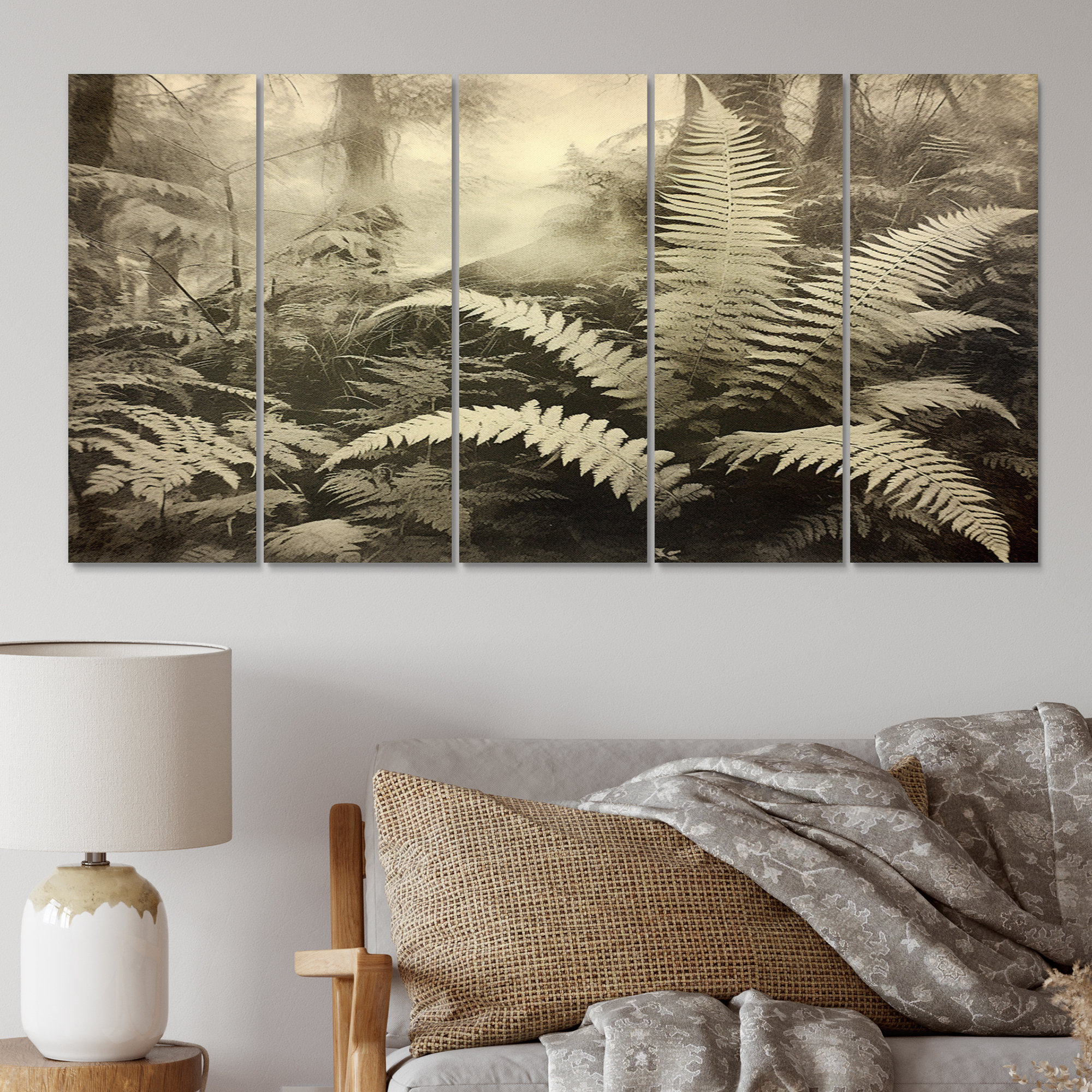 Bay Isle Home™ Green Fern Scenery V On Canvas 5 Pieces Print | Wayfair