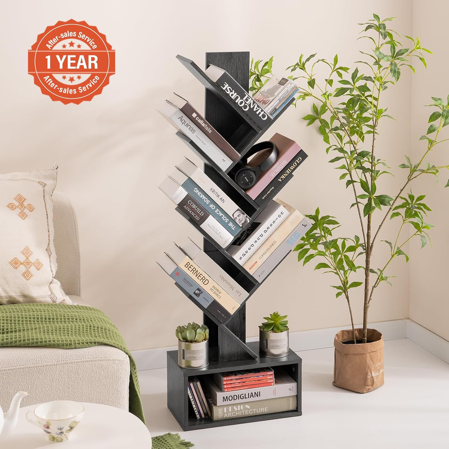Ebern Designs Tree Bookshelf - 6 Shelf Retro Floor Standing Bookcase ...
