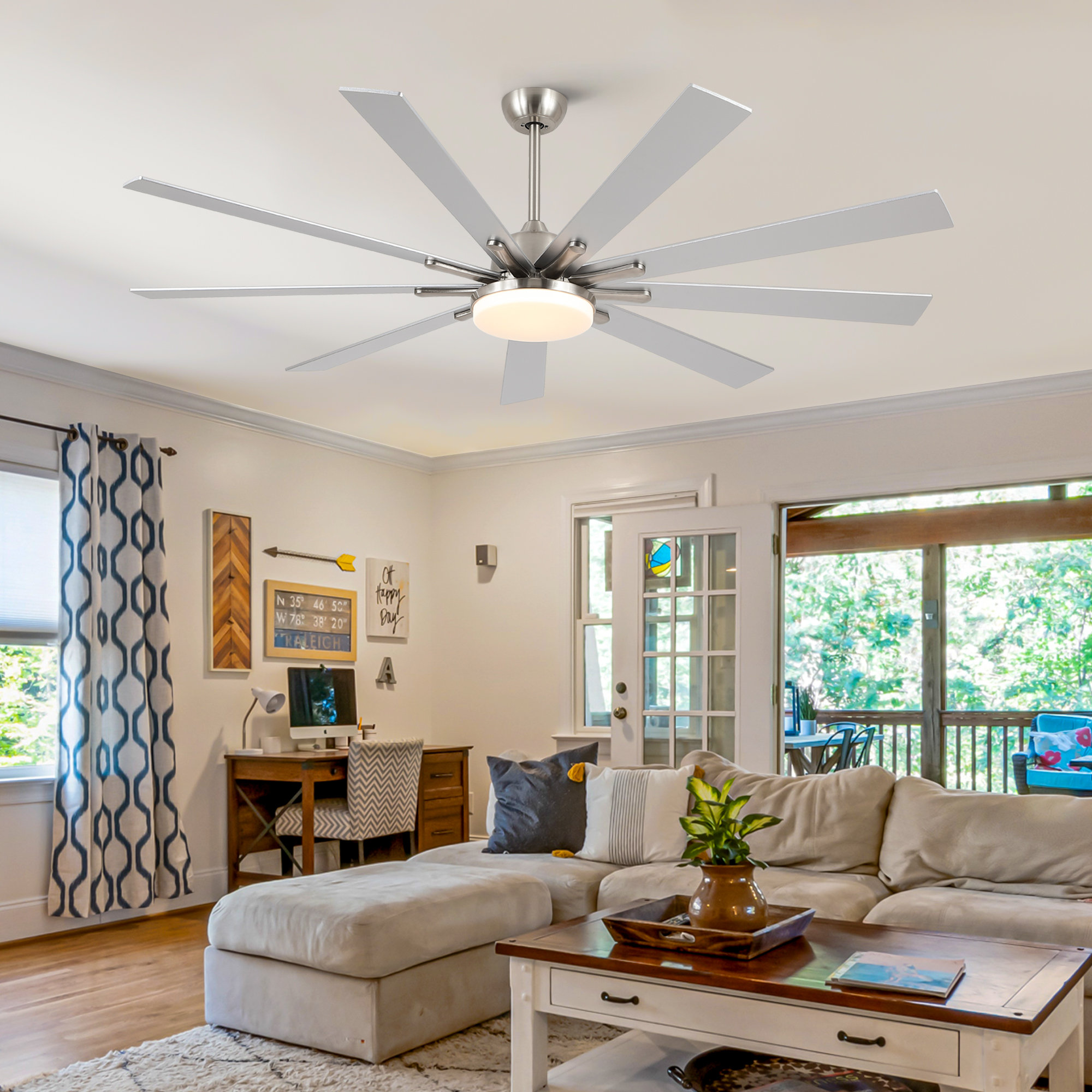 Hokku Designs Majlis 72'' Brushed Nickel Ceiling Fan with LED Lights ...