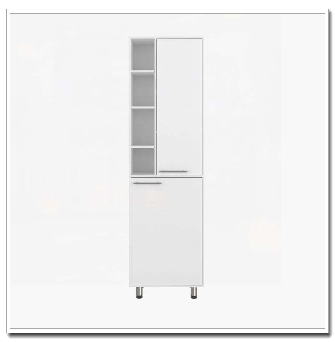 17 Stories White Kitchen Pantry with Multiple Open and Closed Shelves ...