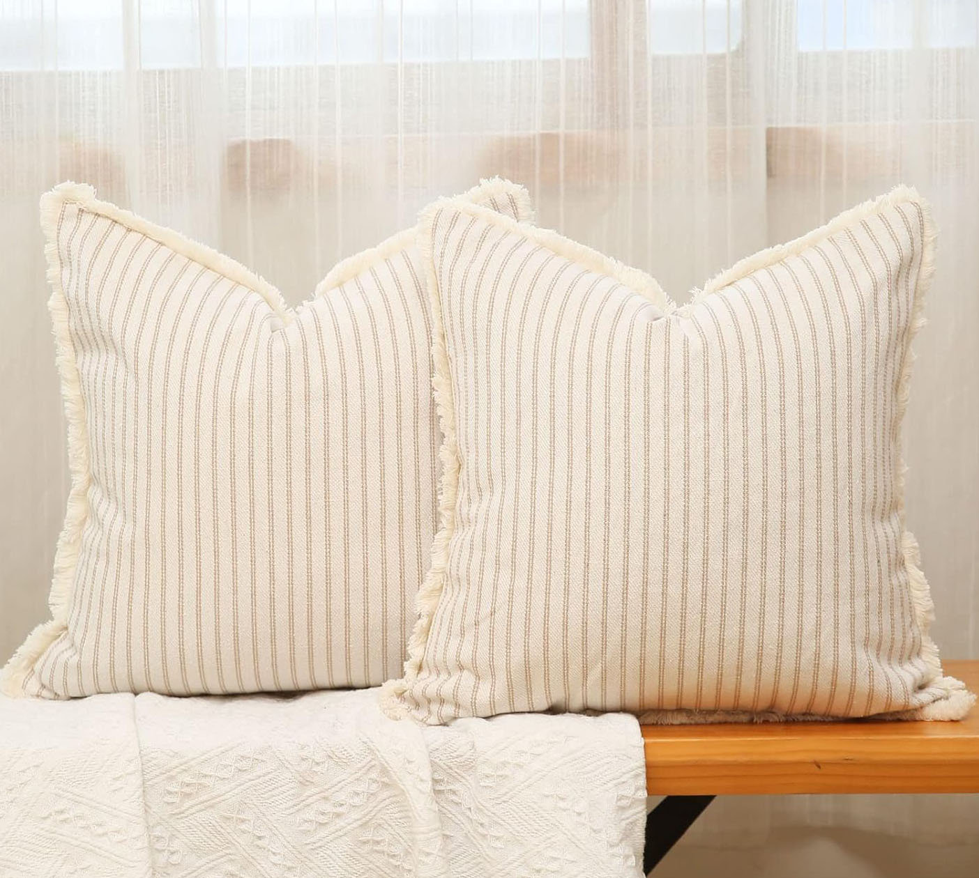 Seluza Throw Pillow Covers 18x18 Set of 2 Striped Pillow Covers with ...