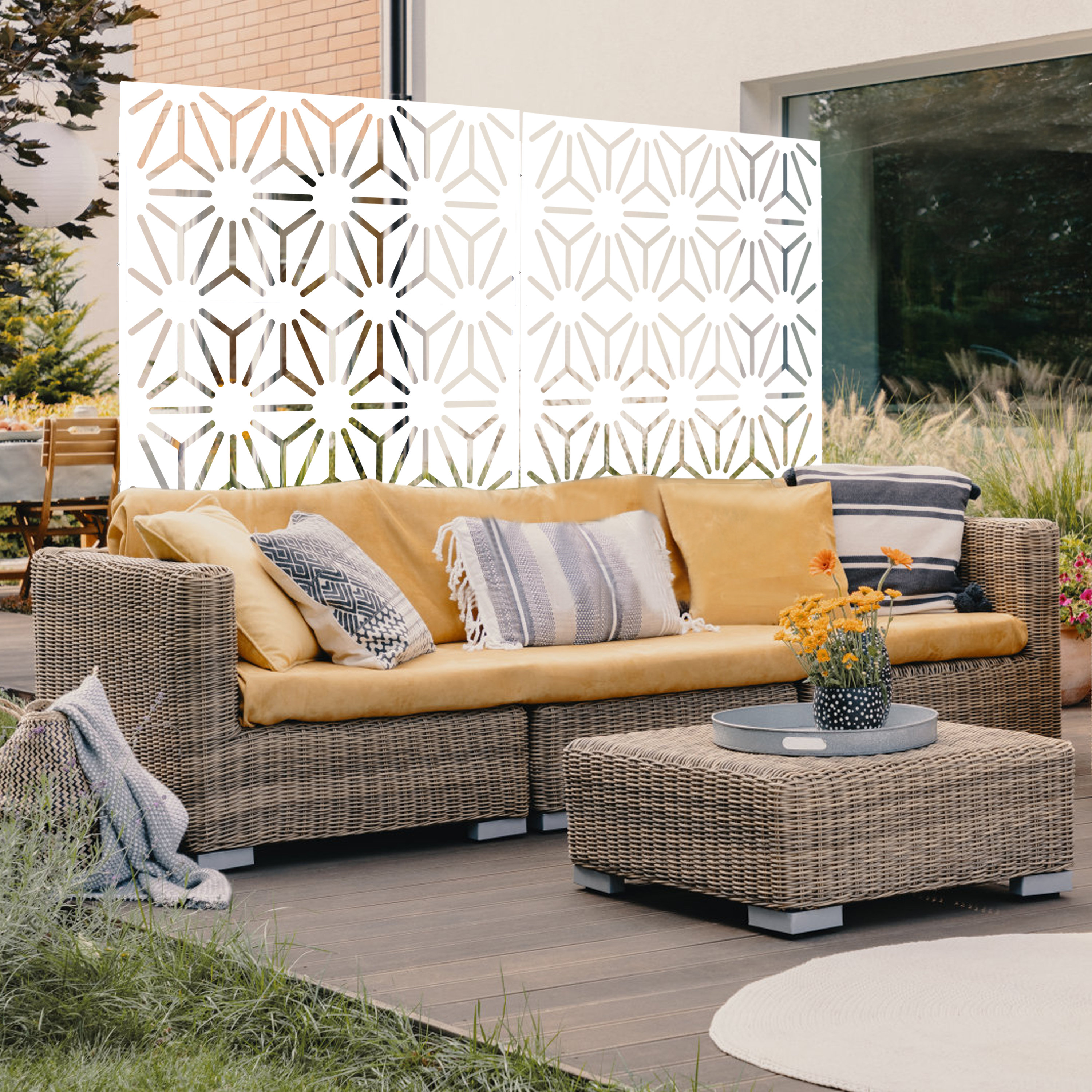 Latitude Run® 76x48 Inch Metal Privacy Screen, Freestanding for Deck or ...