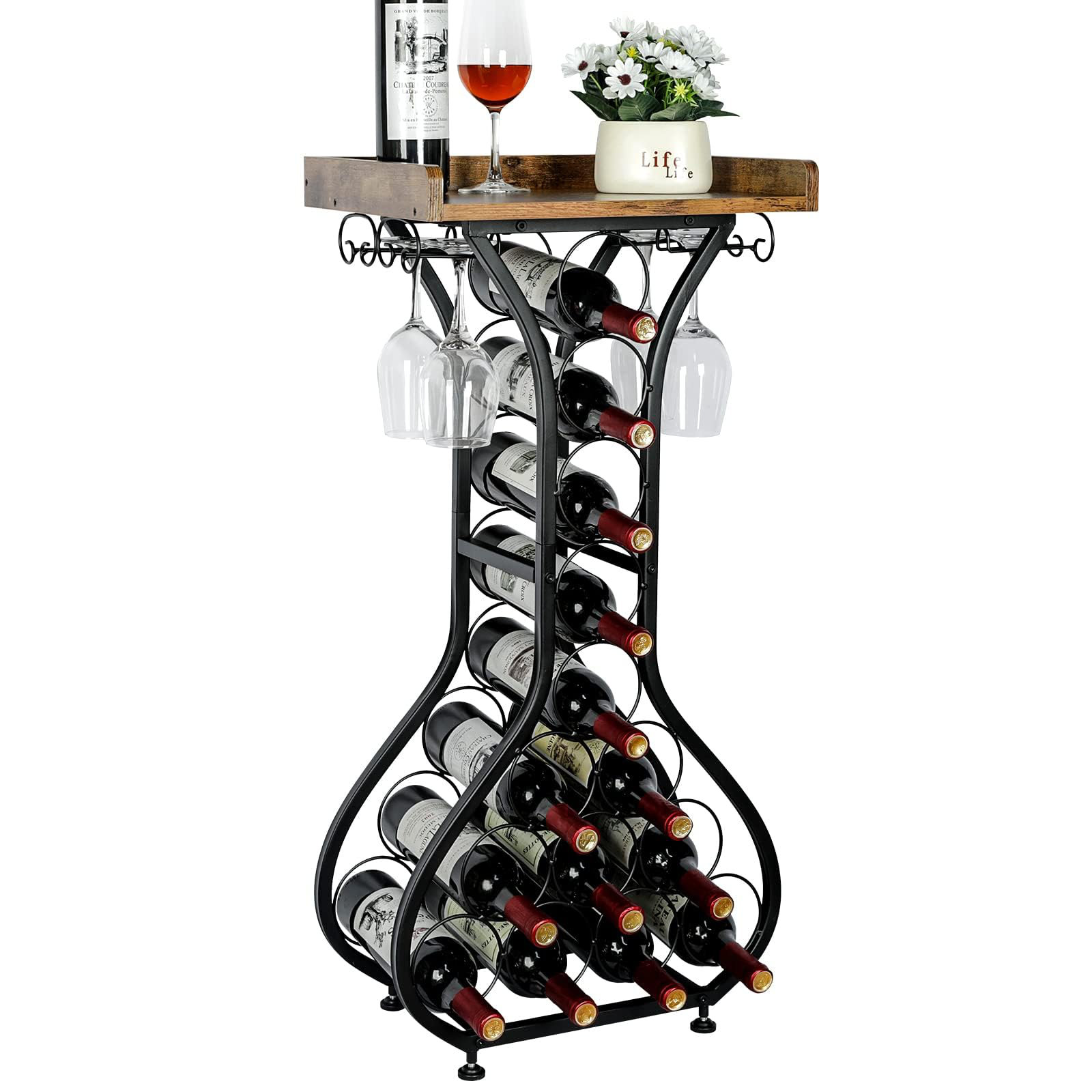 Dakota Fields Freestanding Floor Standing Mini Wine Rack With Glass ...