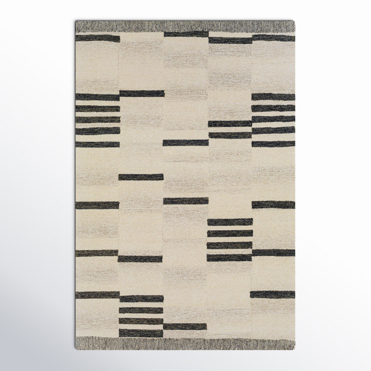 AllModern Uptown Striped Handmade Tufted Wool Cream/Black Area Rug ...