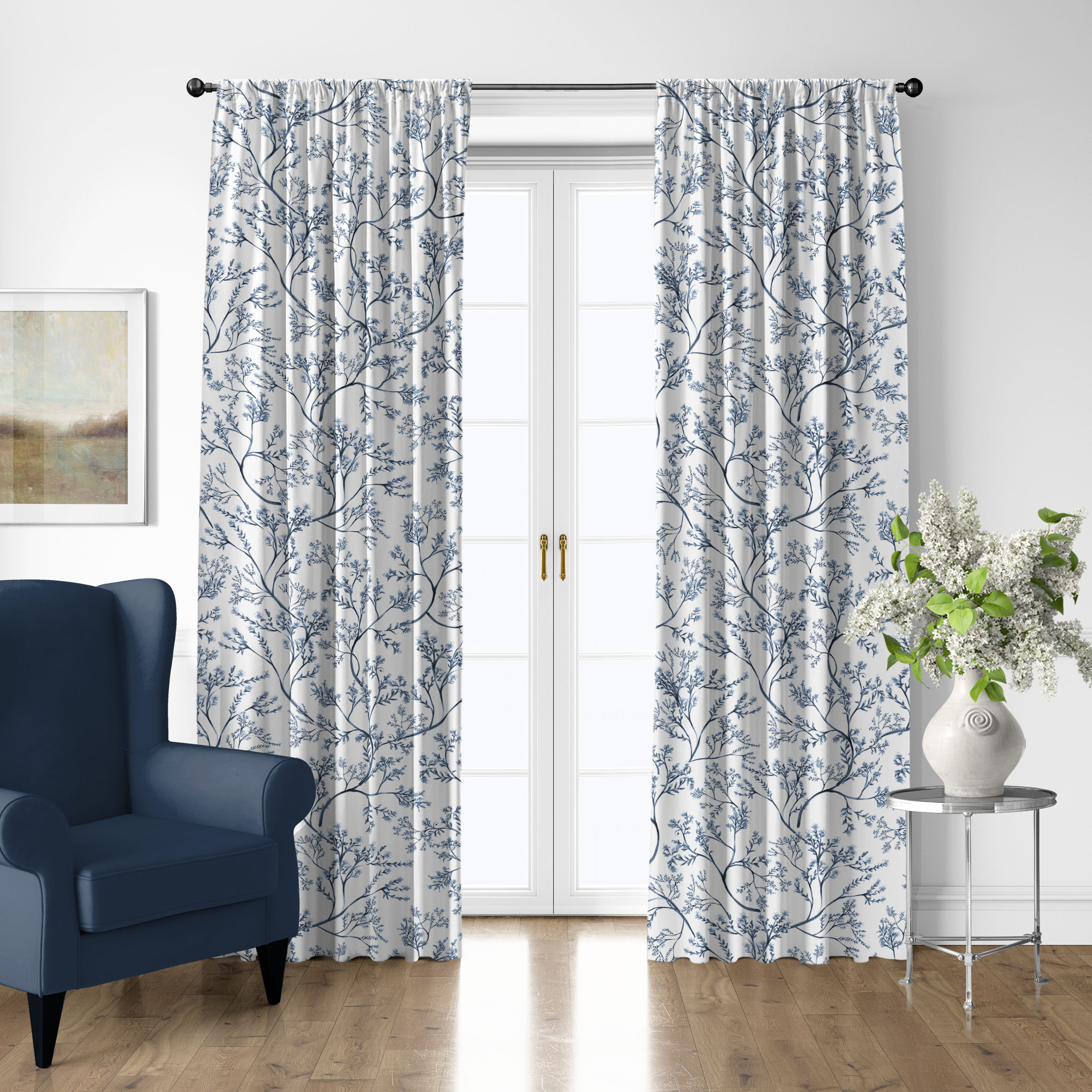 6ix Tailors Fine Linens Tinsley Blue Cotton Simple Top Pocket Drapery Panel Set of 2 | Wayfair