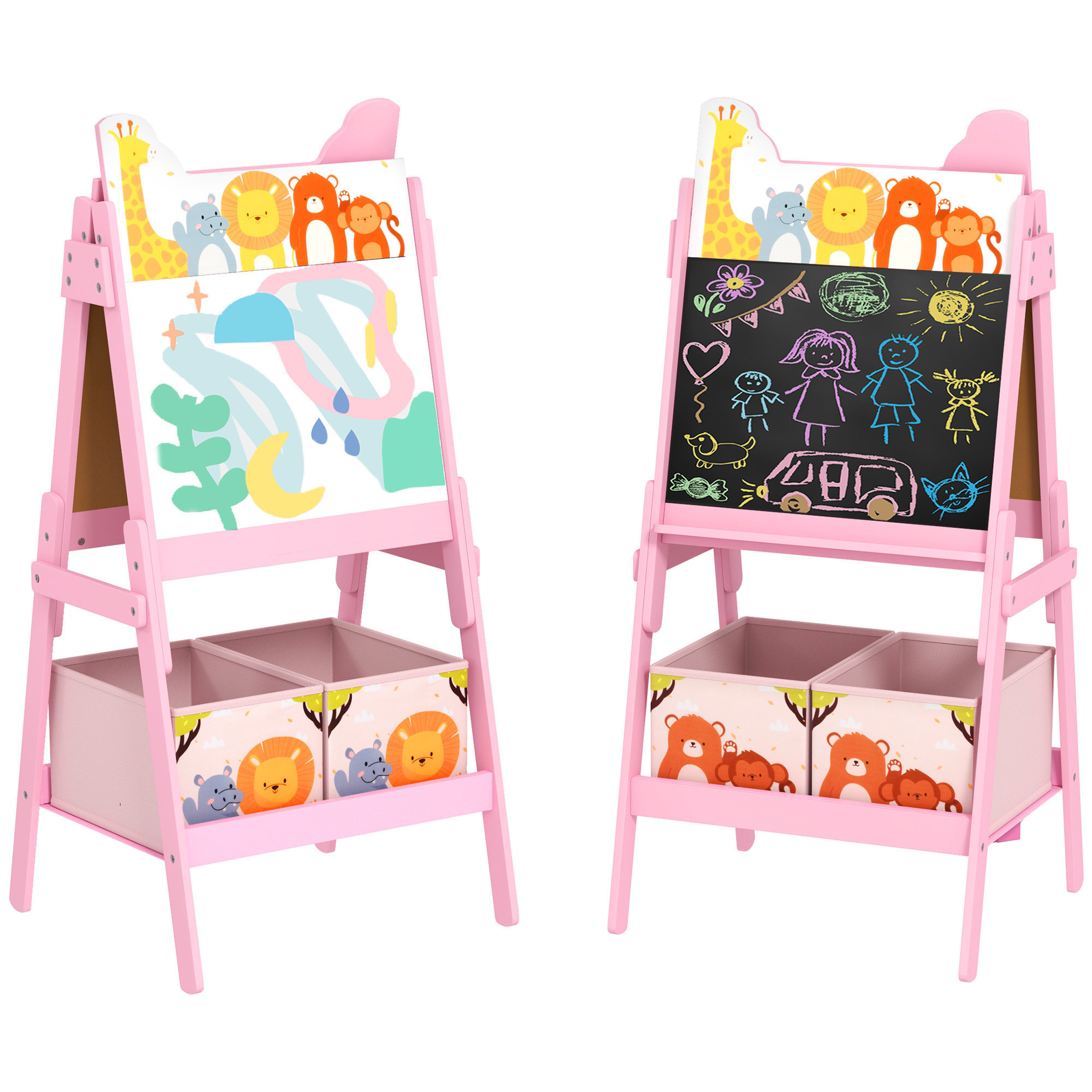 Qaba Easel for Kids, Double-Sided Kids Art Easel with Whiteboard ...