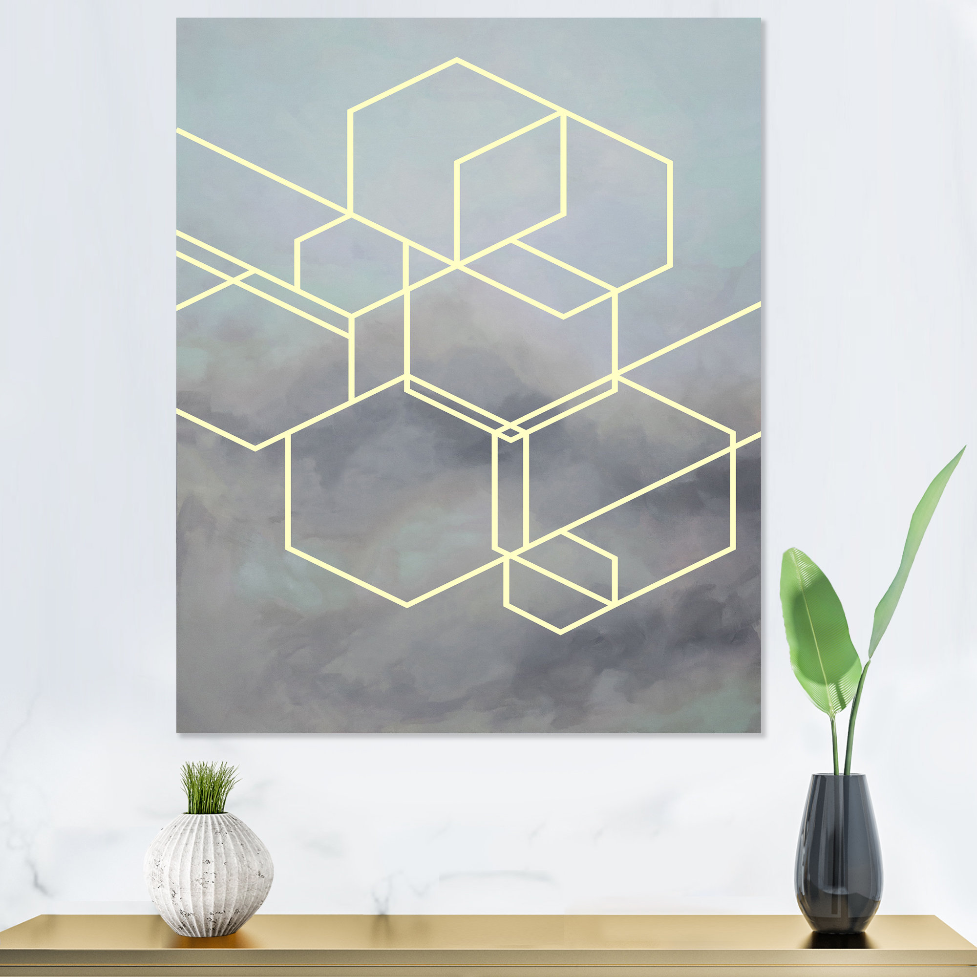 Mercer41 Cubic Abstract Grey Marble Art - Mid-Century Modern Canvas ...