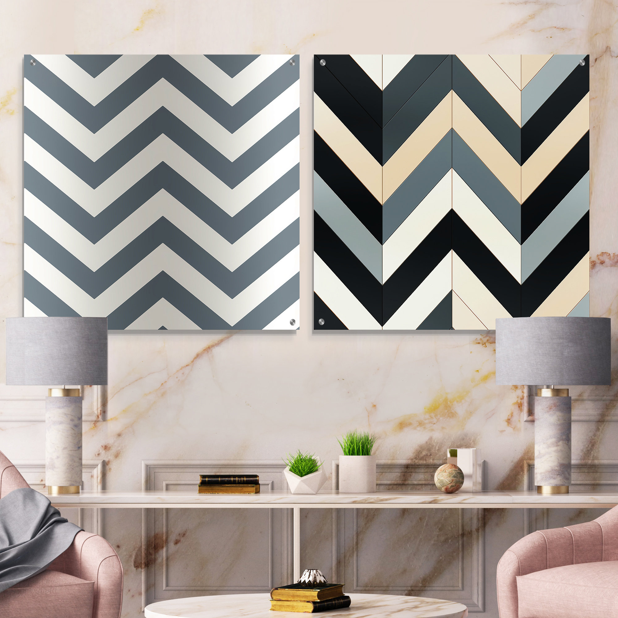 Design Art Grey White Geometric Neutrals Chevron Pattern - Abstract ...