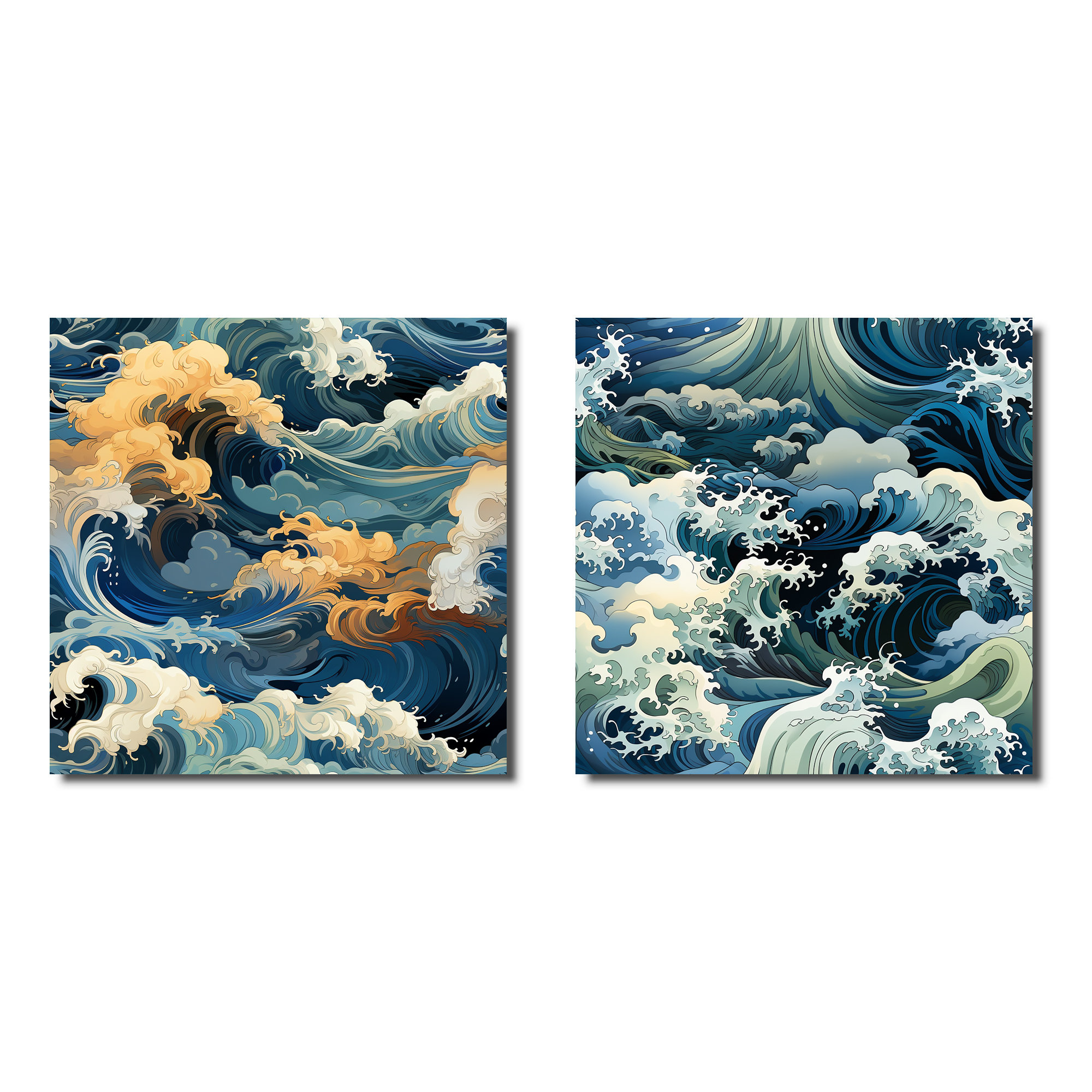 Design Art Sunrise Hokusai Waves Japanese Pattern II - Nautical & Beach ...