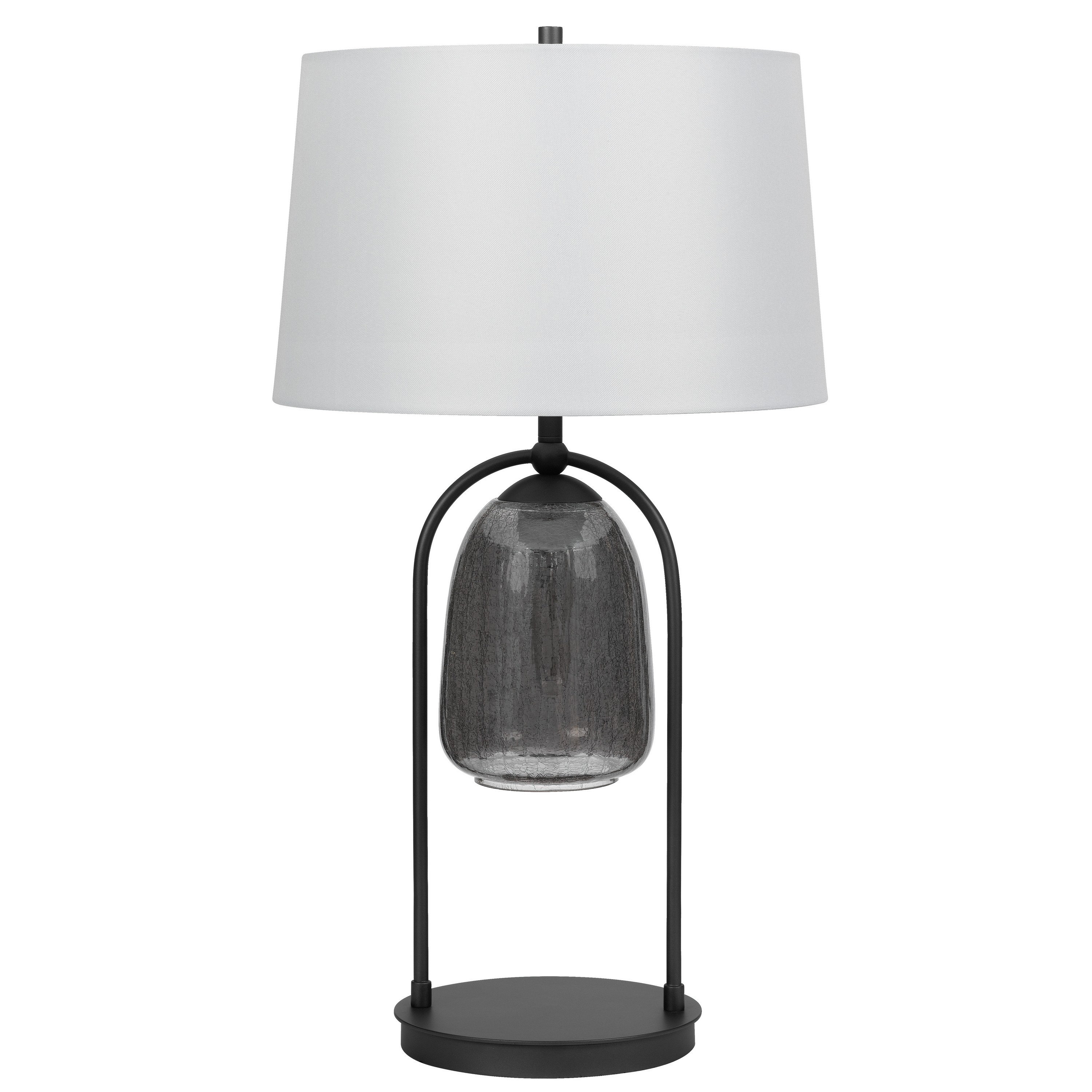 Benjara 31 Inch Table Lamp, Crackled Black Glass w Night Light, White ...