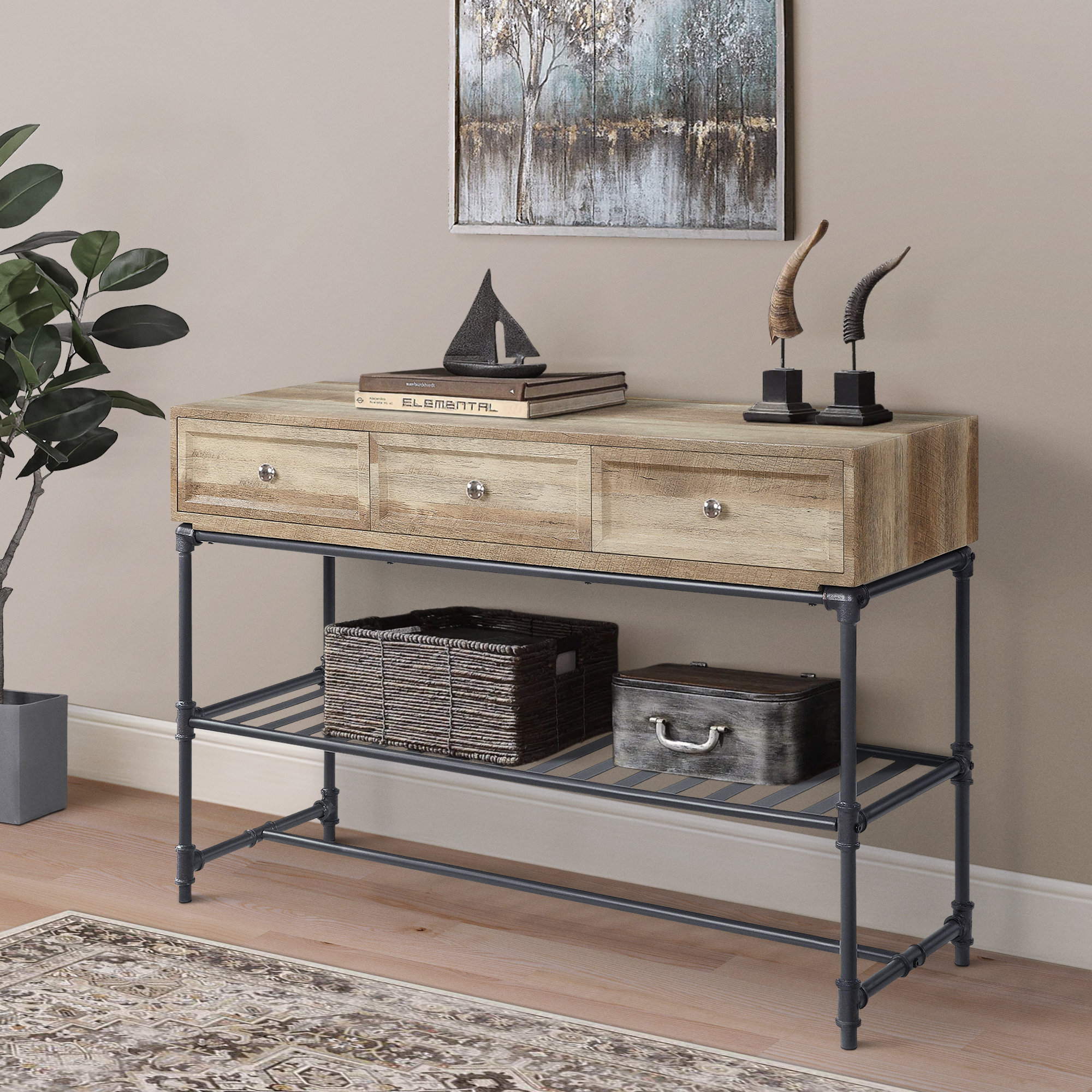 Williston Forge Mankato Oak and Sandy Black Sofa Table - Wayfair Canada