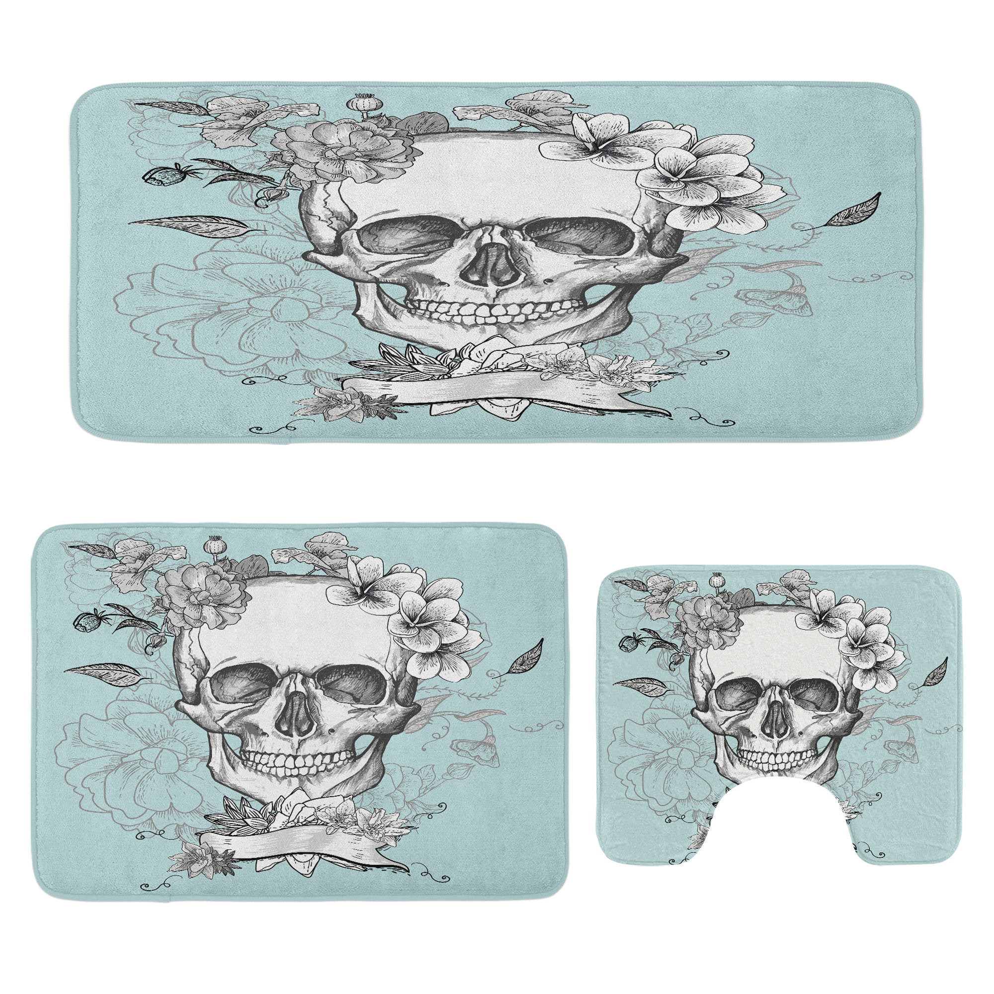 East Urban Home Turquoise Bathroom Rug Set 3 Pieces U-Shape & Rectangle ...