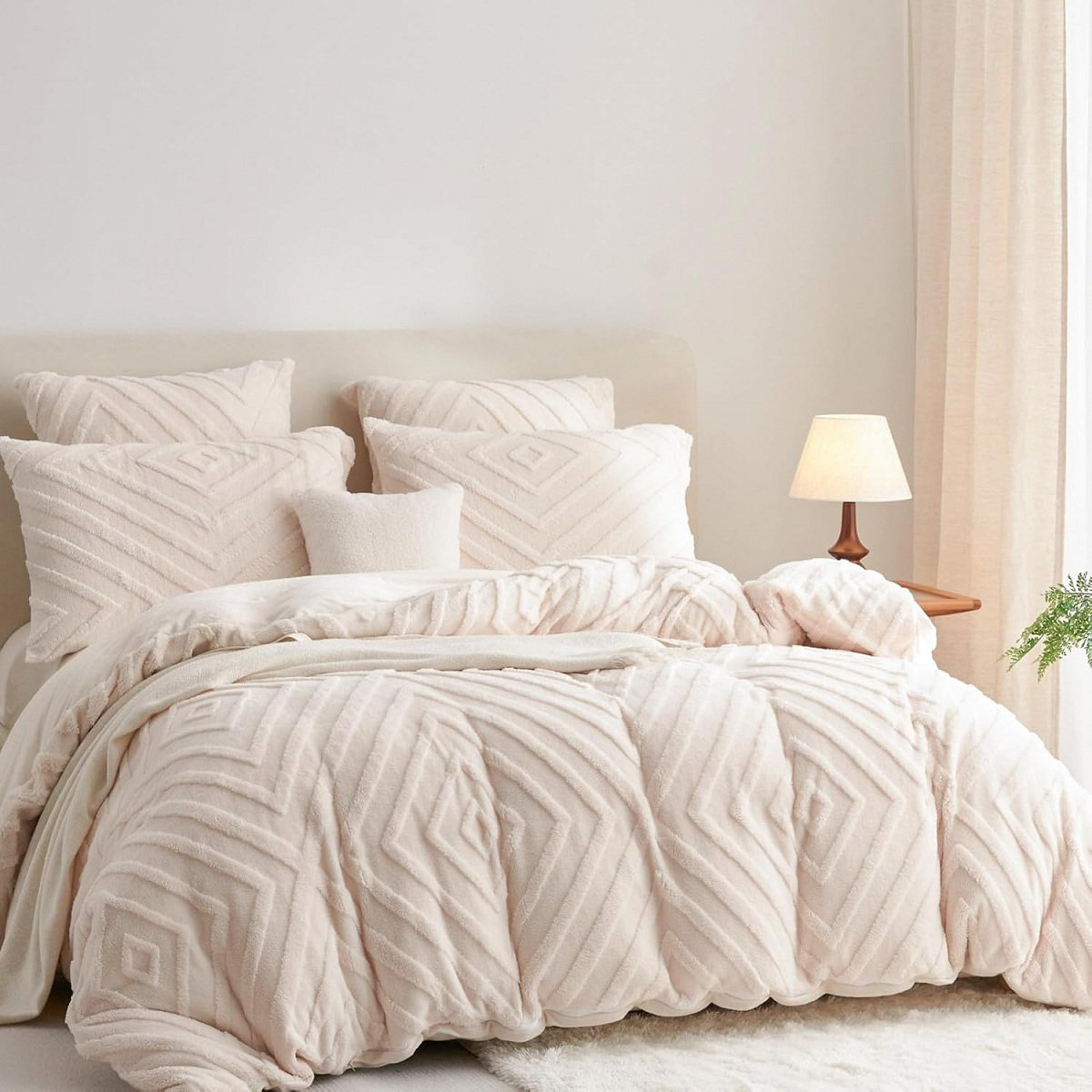 Nayoroom Plush Bedding Set Beige Tufted Fluffy Winter Bedding Flannel ...