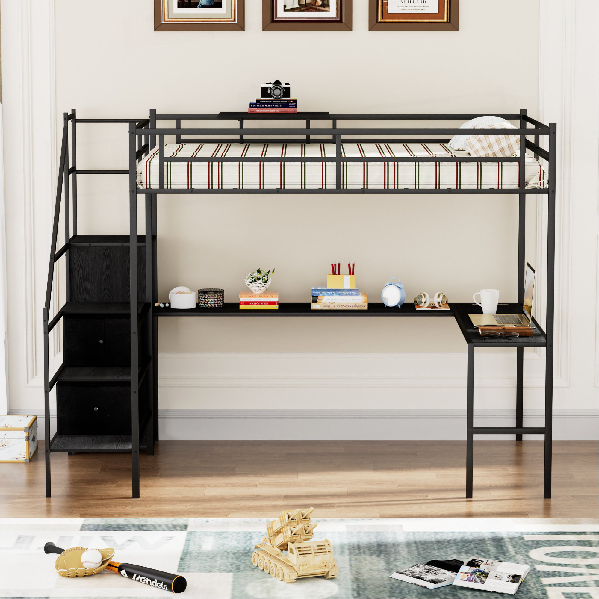 Ivy Bronx Versatile Metal Loft Bed With Integrated Desk, Multiple ...