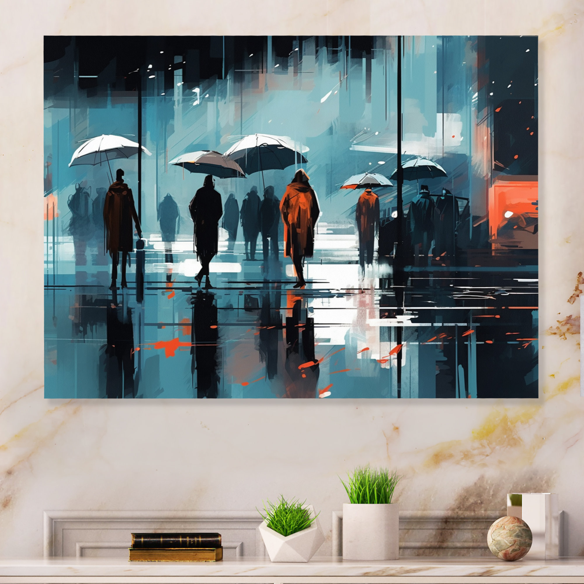 Red Barrel Studio Blue And Orange Reflections Of A Rainy Day - City Art ...