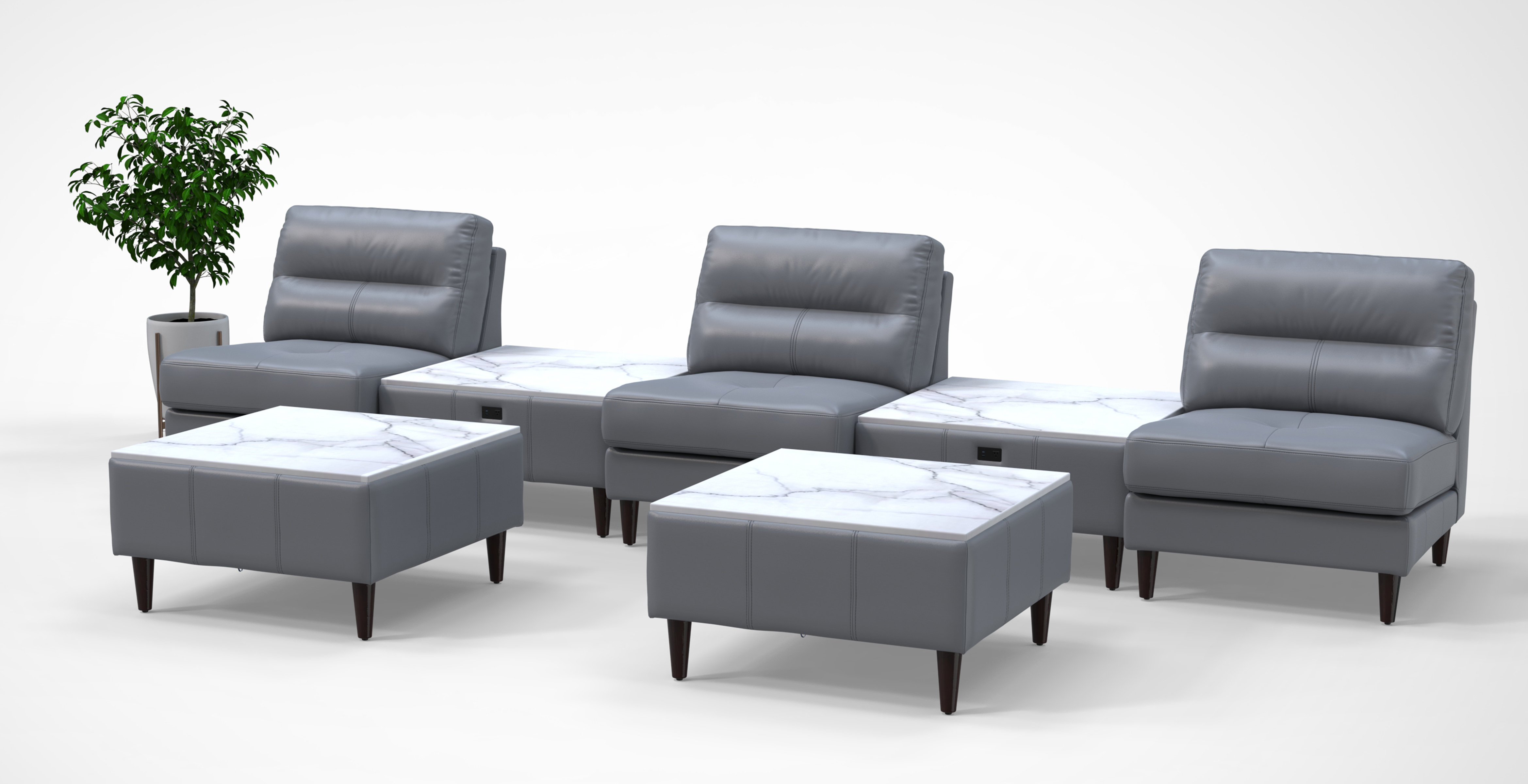 Reunion 3 Person Waiting Room Reception Chairs Set 100% Genuine Leather ...