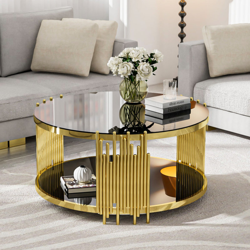Mercer41 Bordeaux 35.4" Wide 2-Tier Round Glass Top Coffee Tables with ...