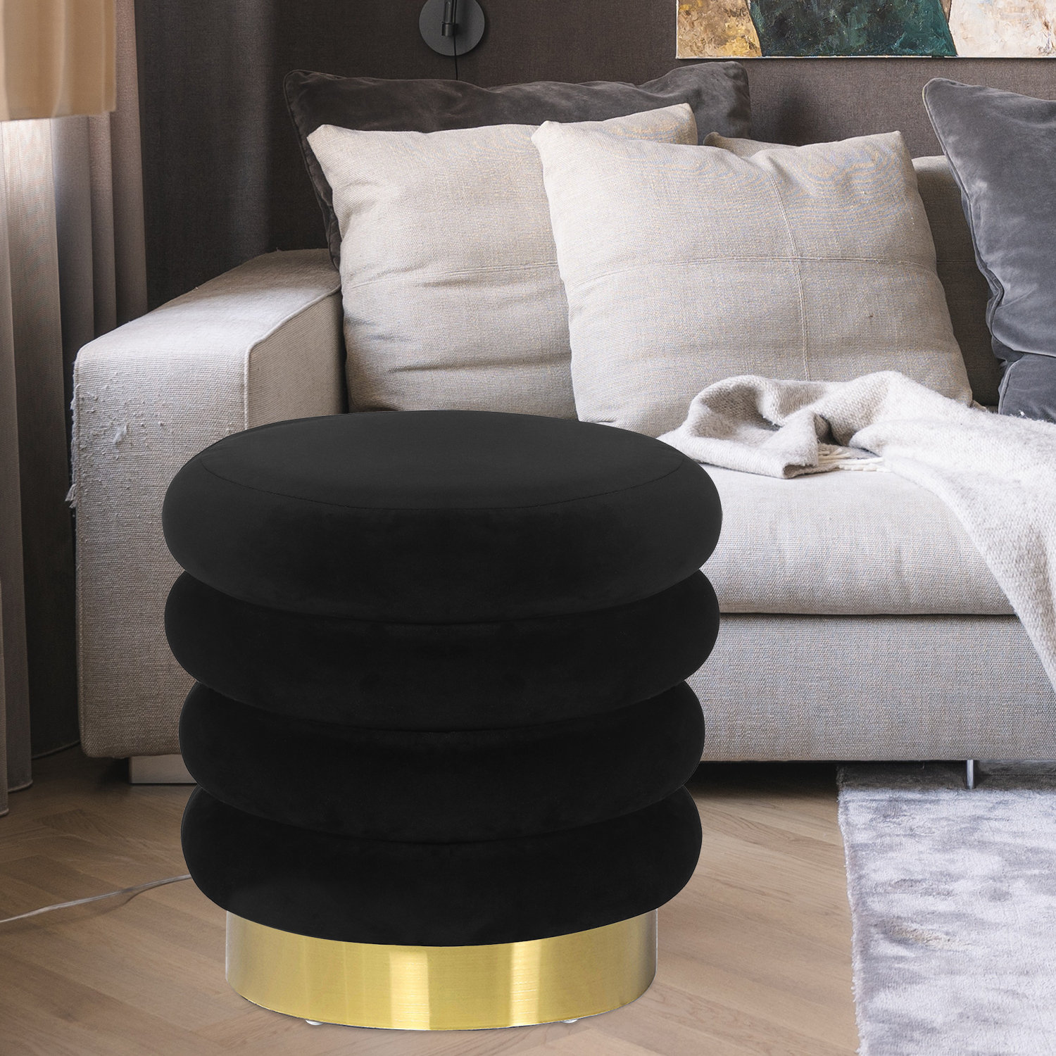 Everly Quinn Gotch 15.7'' Wide Velvet Round Footstool Ottoman & Reviews ...