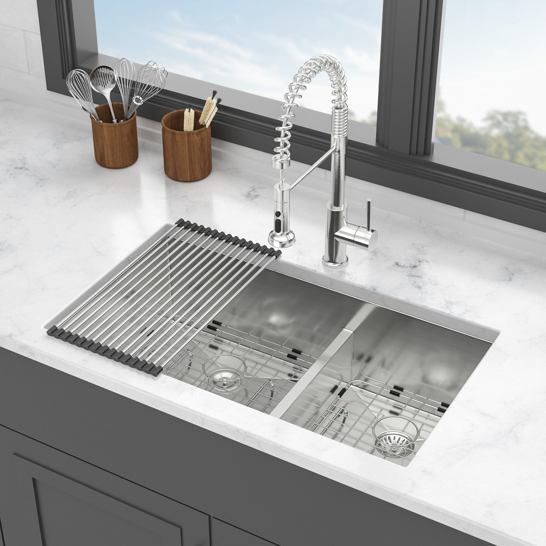 Crafted Palm 33X19x10 Inch Undermount Double Bowl 60/40 Kitchen Sink ...