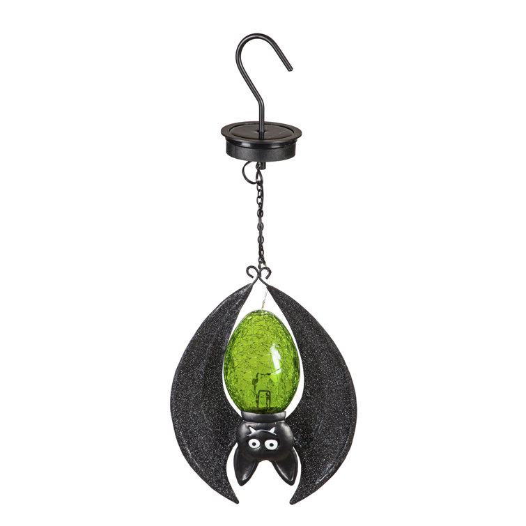 The Holiday Aisle® Hildra Solar Hanging Halloween Bat, Orange & Green ...