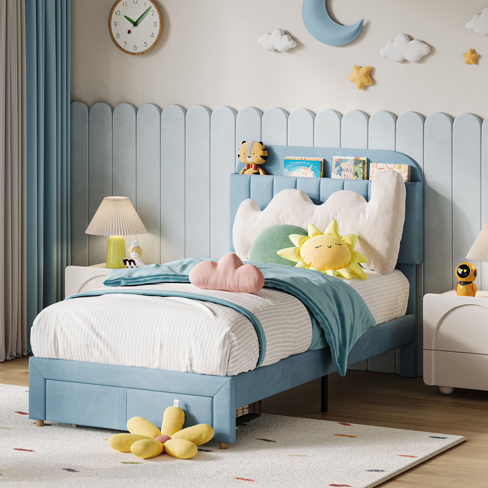 Mercer41 Twin Size Bed Frames With Storage Headboard, Velvet ...