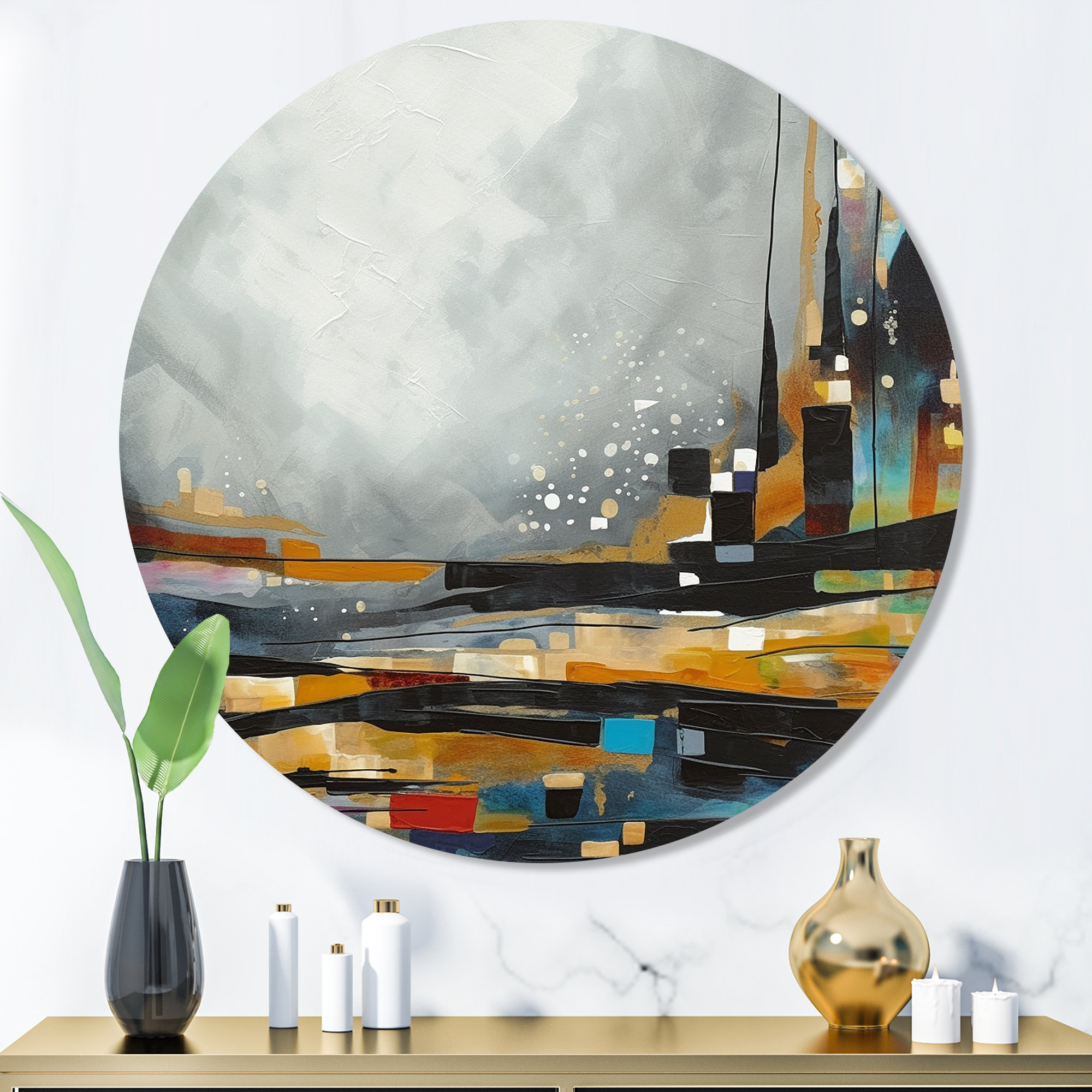 Mercer41 Beyond Nature I - Abstract Landscapes Round Metal Wall Art ...