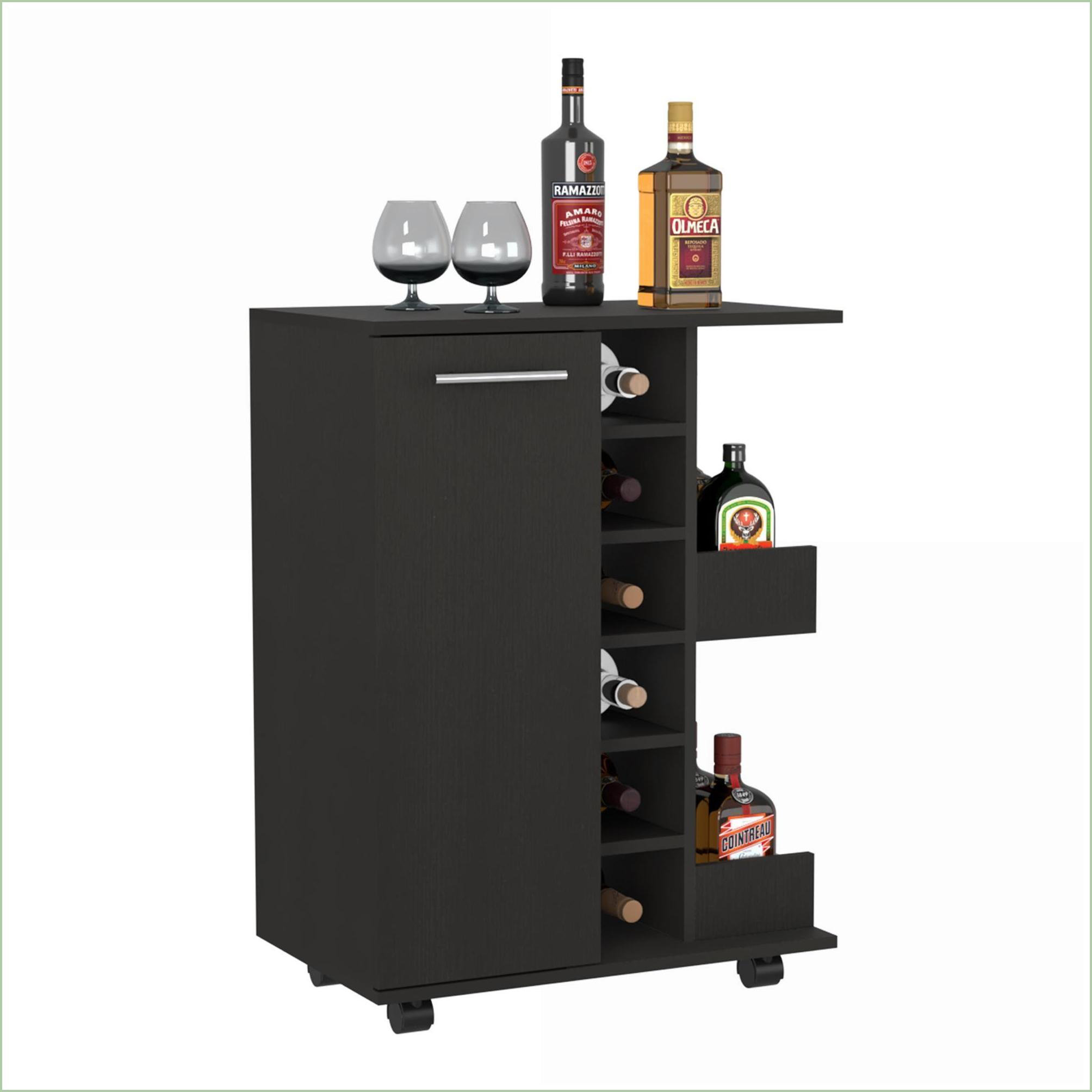 Latitude Run® Bar Coffee Cart with Cabinet Storage, 6-Bottle Cubby ...
