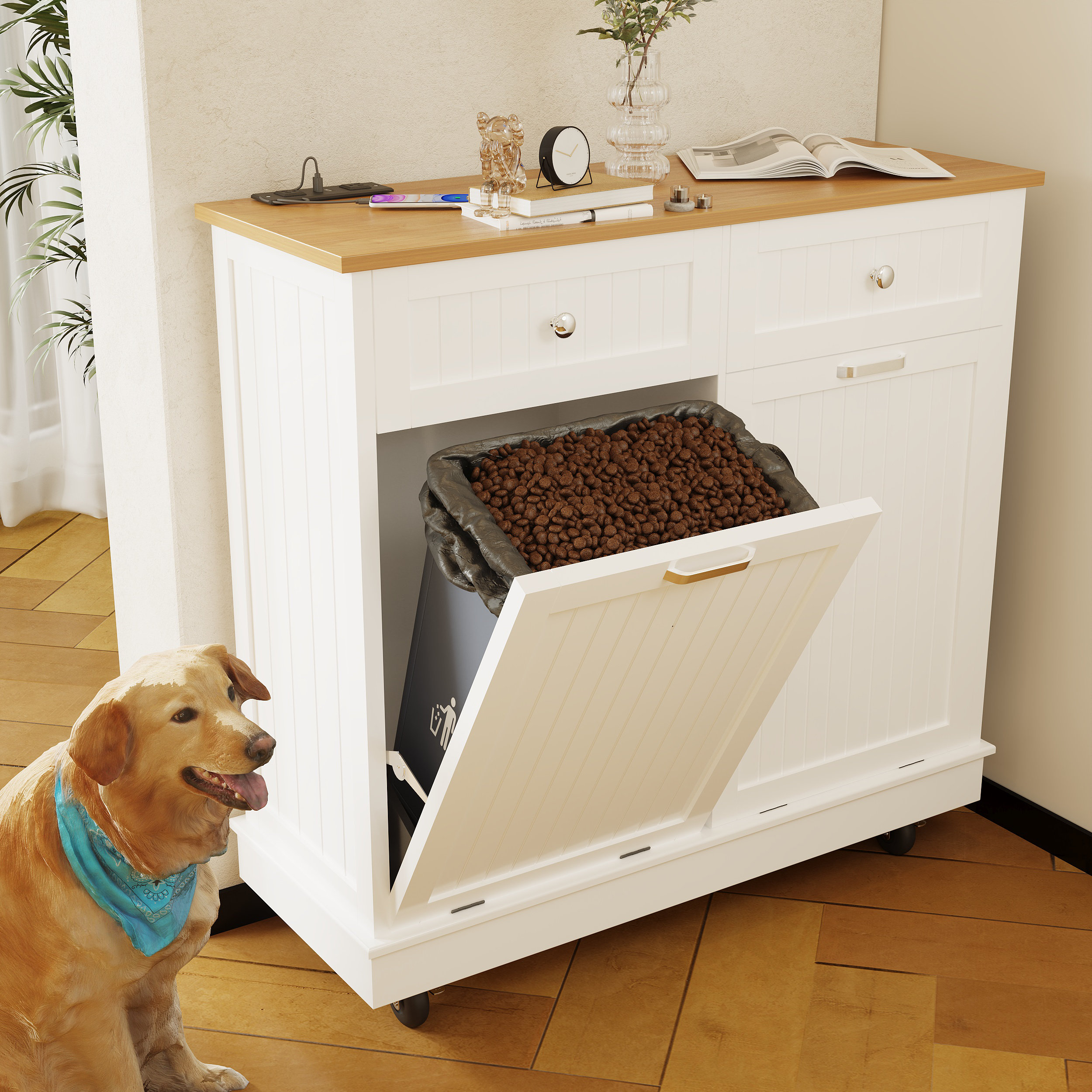 Bvldfamly Dual Tilt Out Trash Can Cabinet With Power Outlet On Wheel ...