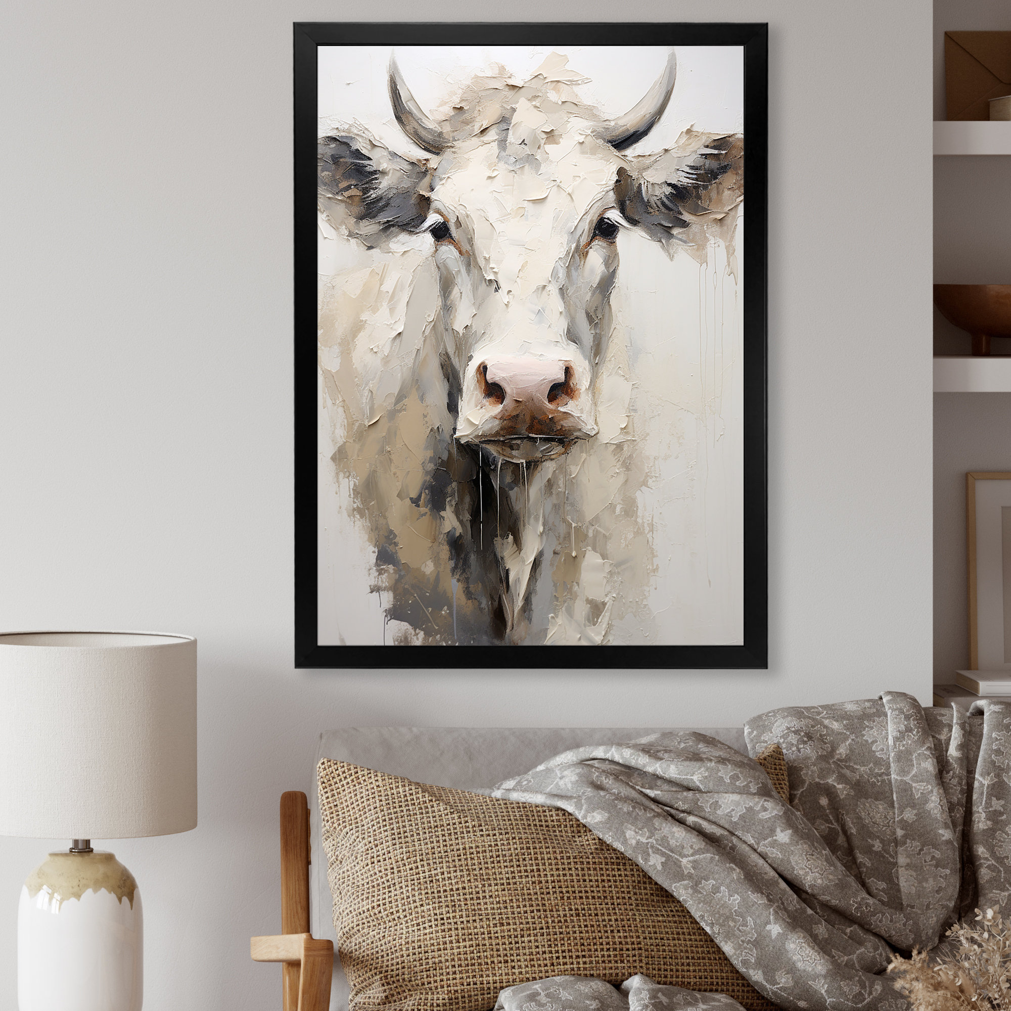 August Grove® Minimalism Beige Cow Portrait - Print | Wayfair