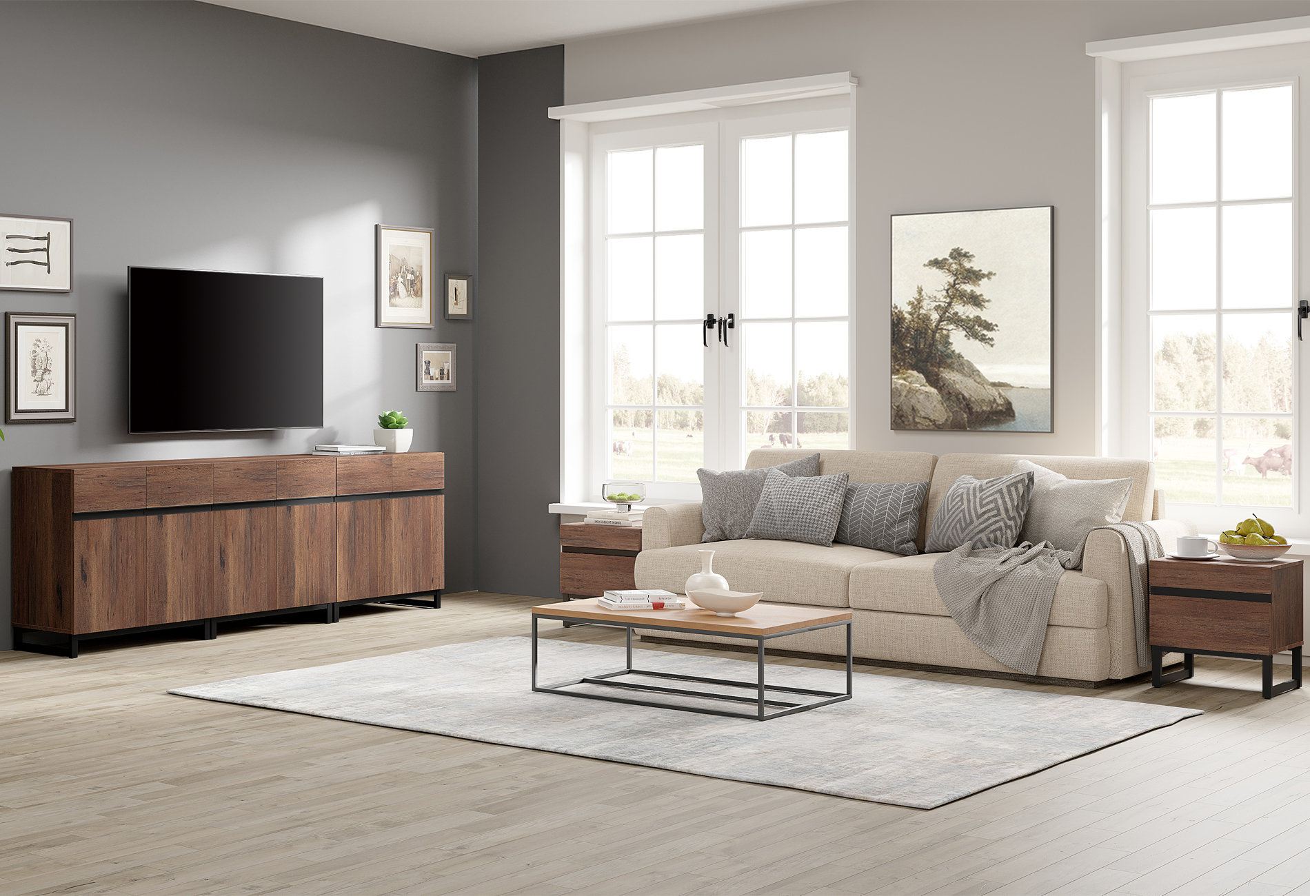 Latitude Run® Denton Modern Living Room Table Sets Of 3, TV Stand And 2 End Table With Drawers ...