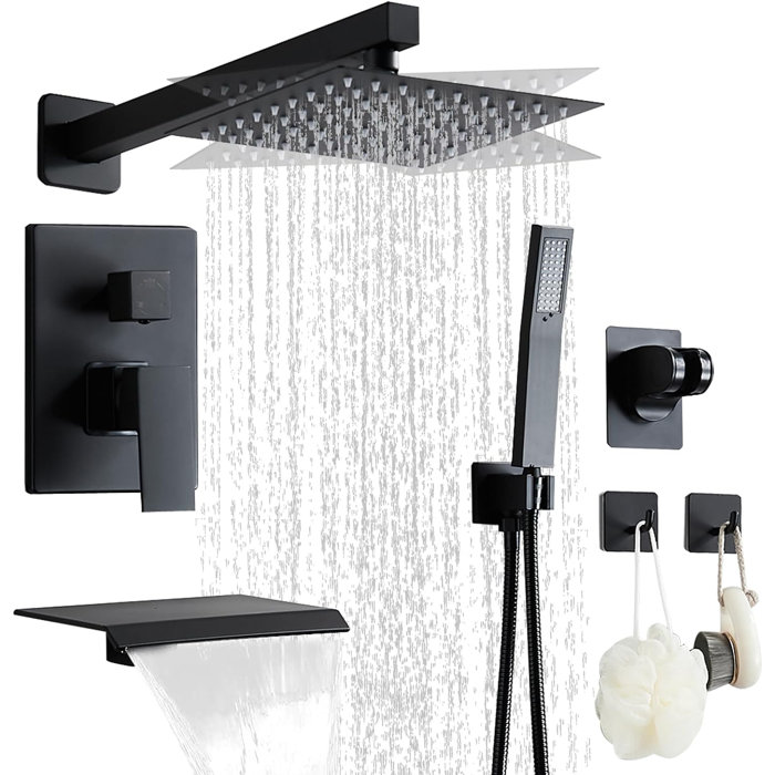 INSALER Matte Black Shower Faucet Set with Tub Spout 10 Inch Shower ...
